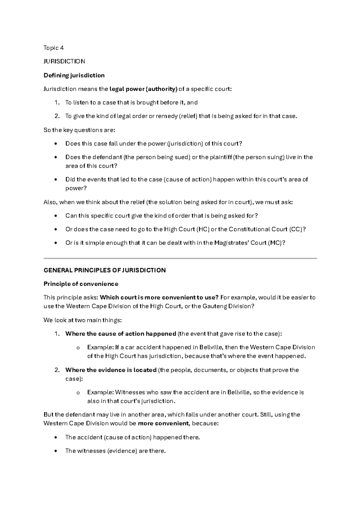 Civil Law Procedure Lecture Notes: Jurisdiction Principles and ...