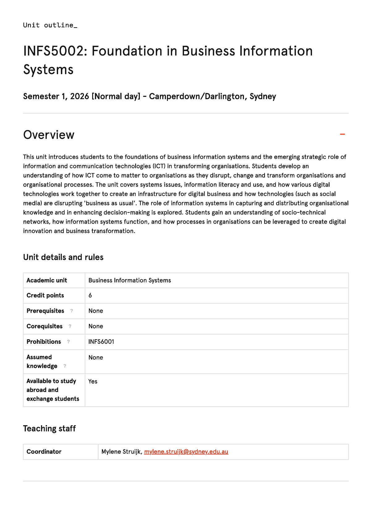 INFS5002: Foundations of Business Information Systems Overview ...