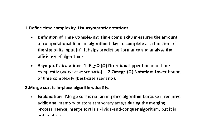 Design and Analysis of Algorithms (CS101) - Key Concepts and Definitions - Studocu