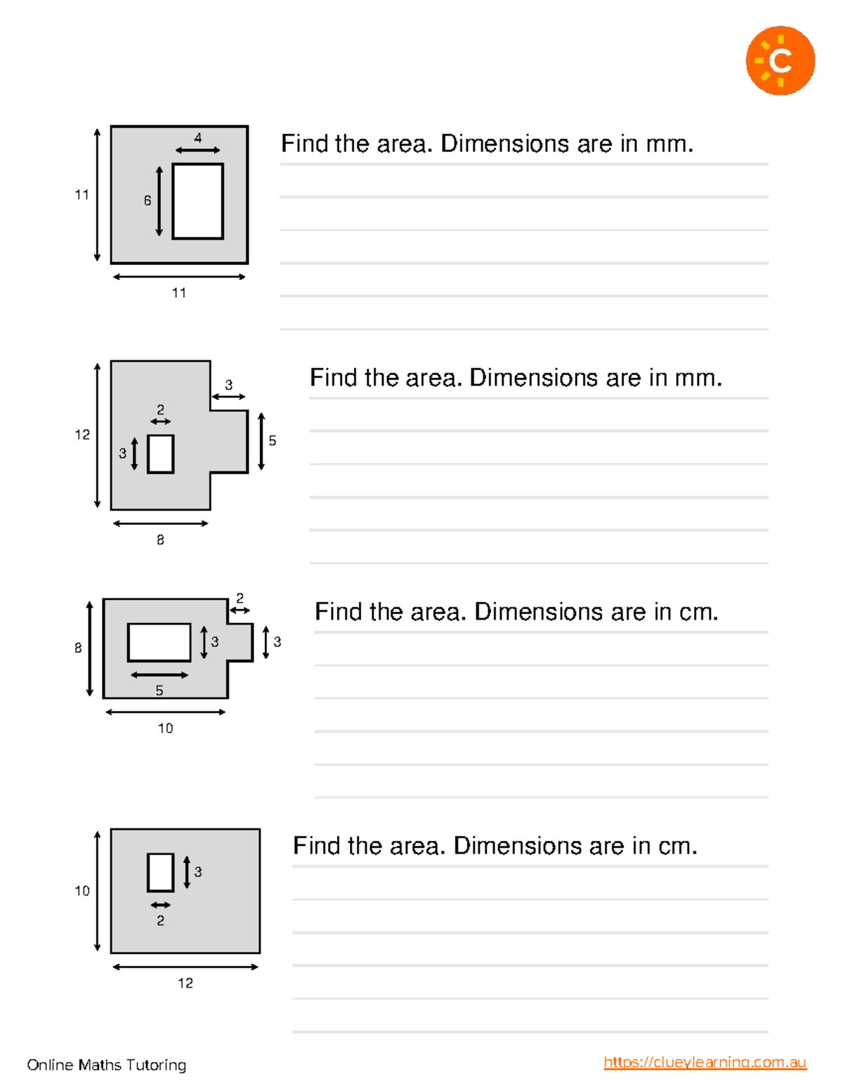 Year 9 Measurement Maths Worksheet: Area Calculations and Answers - Studocu