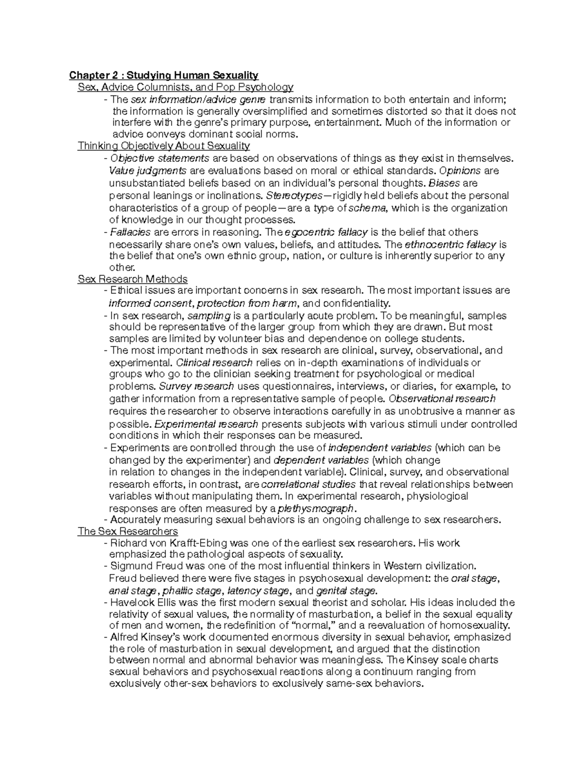 Human Sexuality Study Notes: Chapter 2 Overview - Studocu