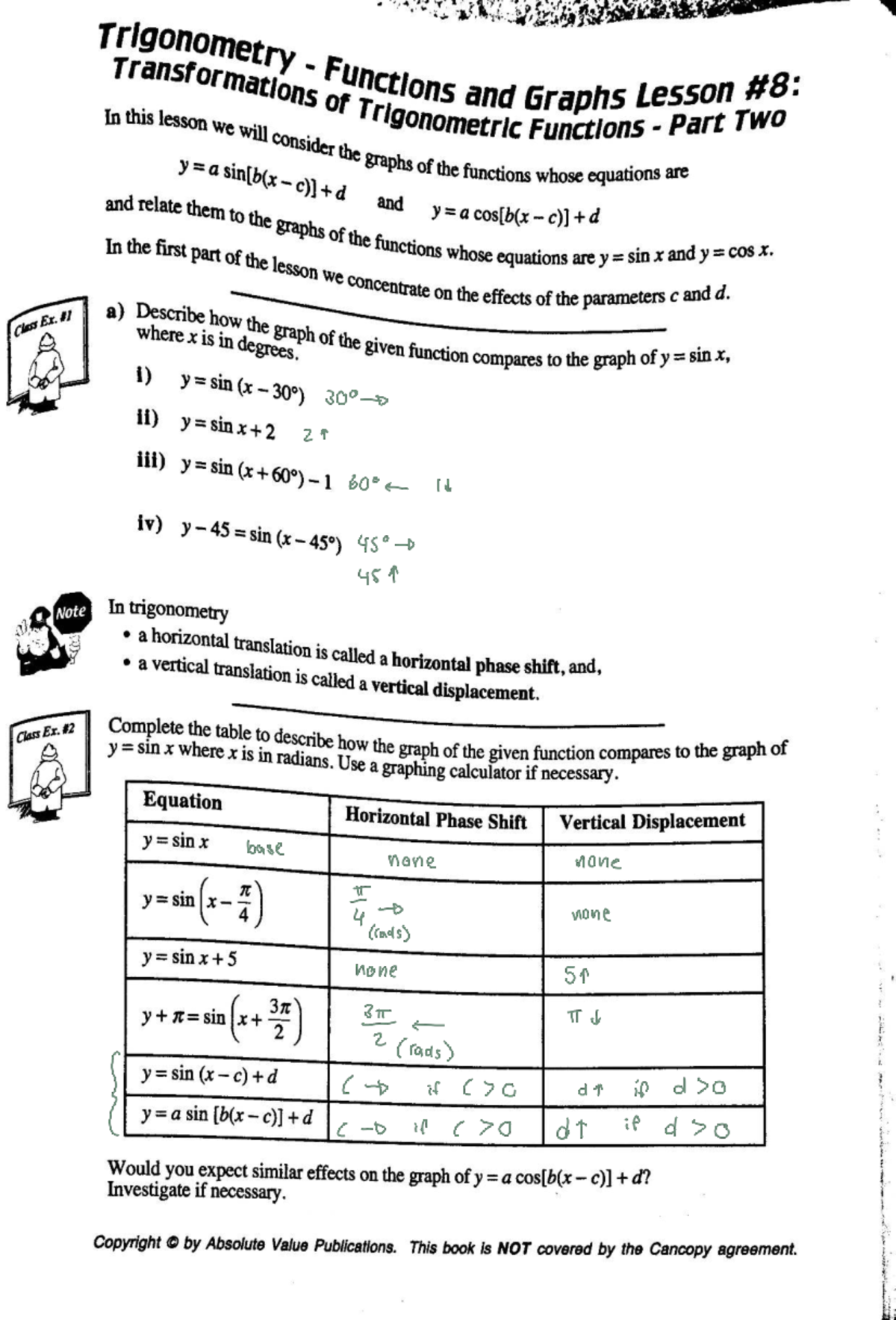 Trigonometry Functions & Graphs: Transformations Lesson (Assignment 8 ...