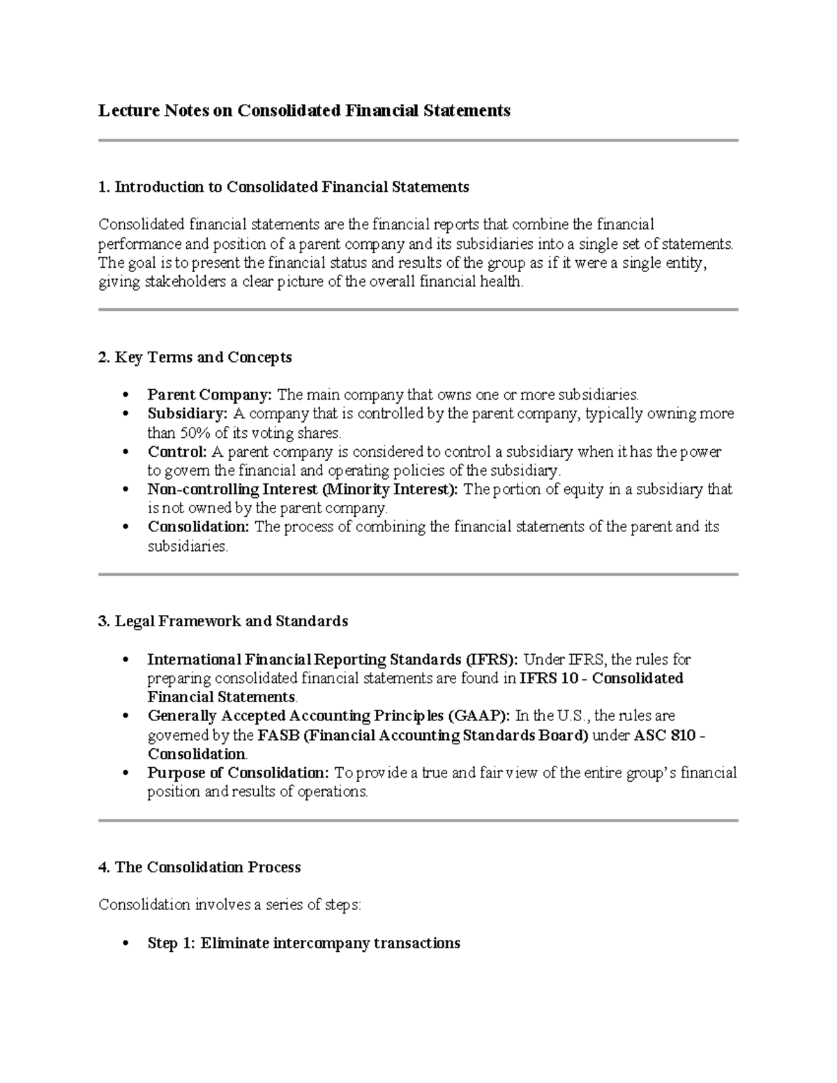 Lecture Notes: Consolidated Financial Statements Overview - Studocu