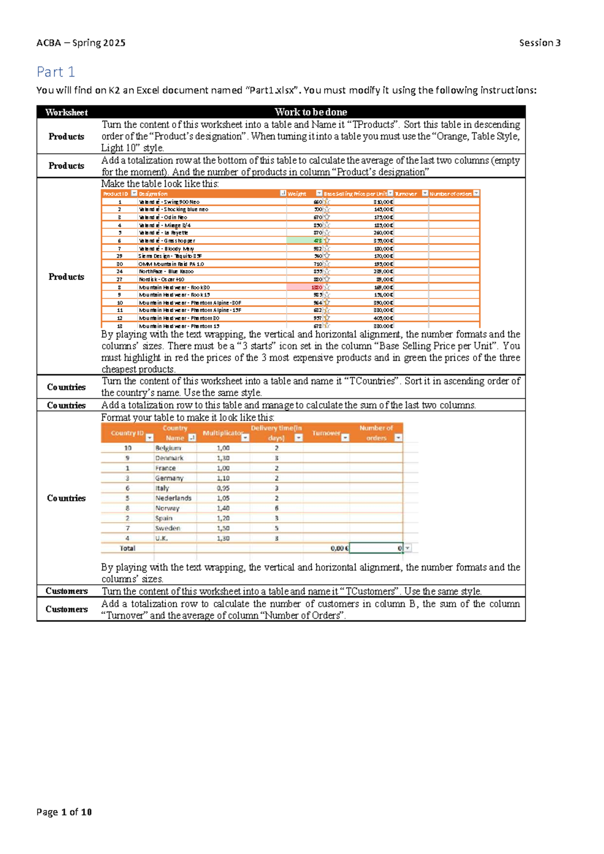 ACBA Spring 2025 Session 3 Excel Worksheet Instructions - Studocu