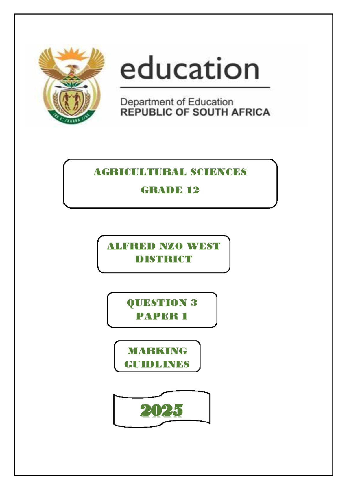 Grade 12 Agricultural Sciences Question Bank Solutions 2025 - Studocu