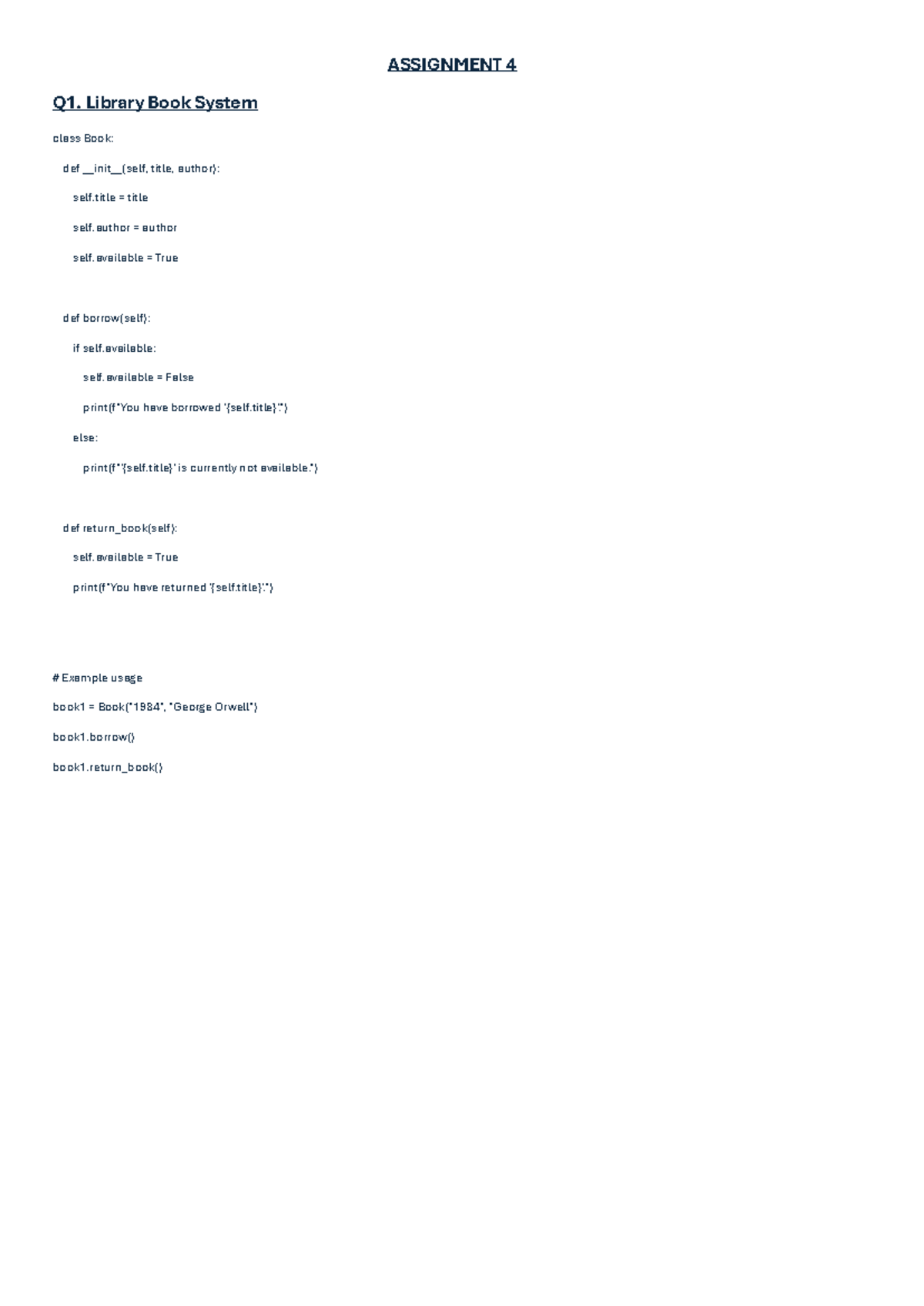 Assignment 4: Python Programming for Library, Cart, Exam & Booking ...
