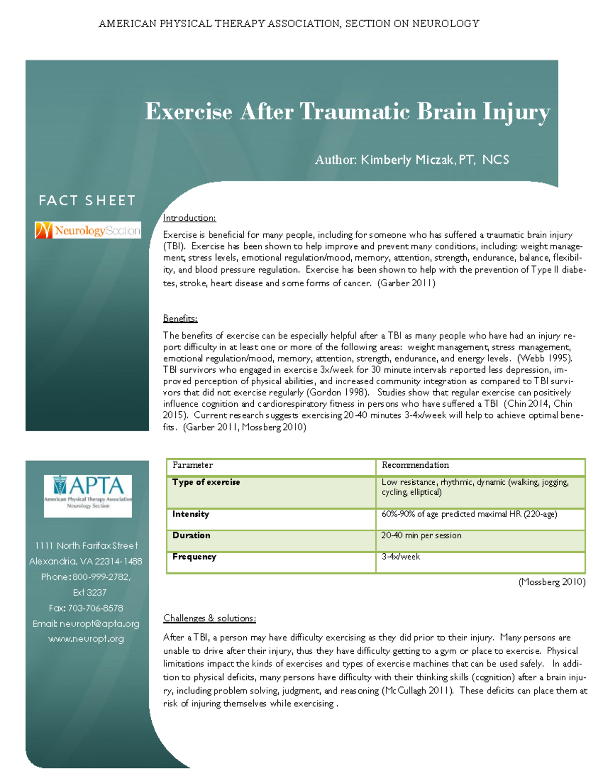 Exercise After TBI: Guidelines & Recommendations for Recovery - Studocu