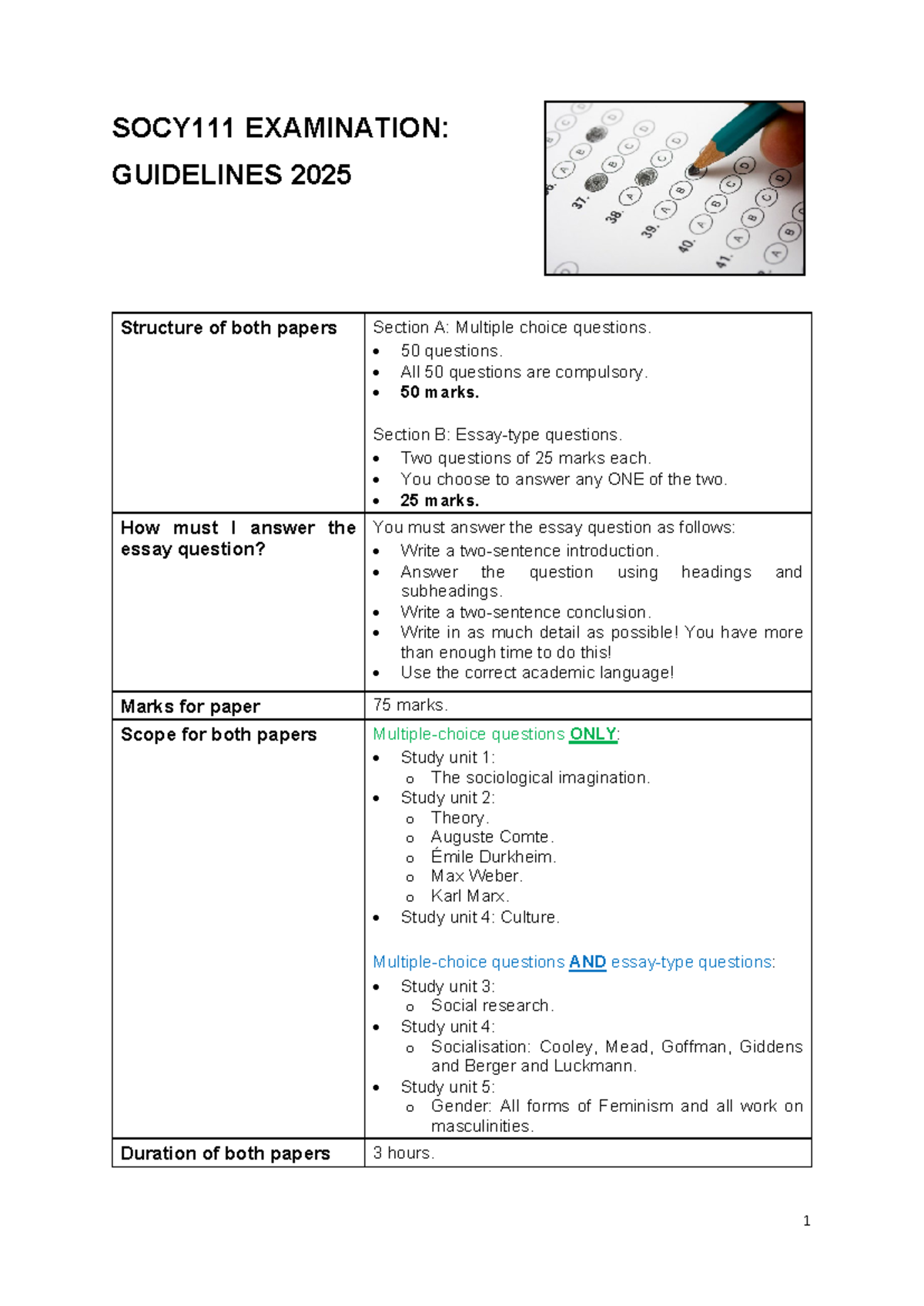 SOCY111 Final Exam Guidelines & Structure for 2025 - Studocu