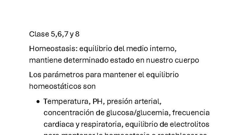 Clase 5,6,7,y 8 anato - Clase 5,6,7 y 8 Homeostasis: equilibrio del ...