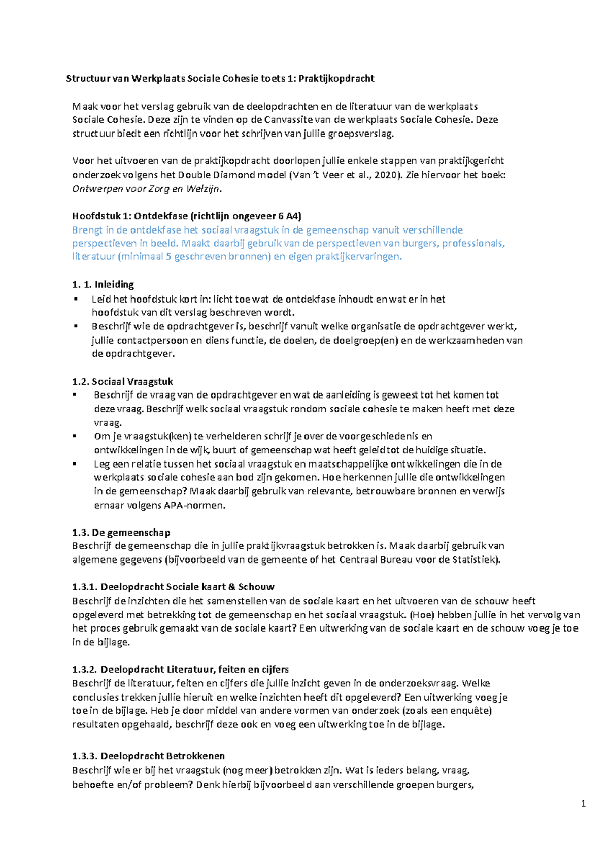 Structuur Praktijkopdracht Sociale Cohesie Toets 1 2024-2025 - Studeersnel