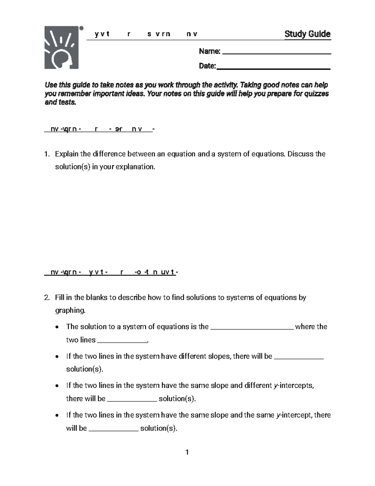 3. Solving Systems of Linear Equations Study Guide - Studocu
