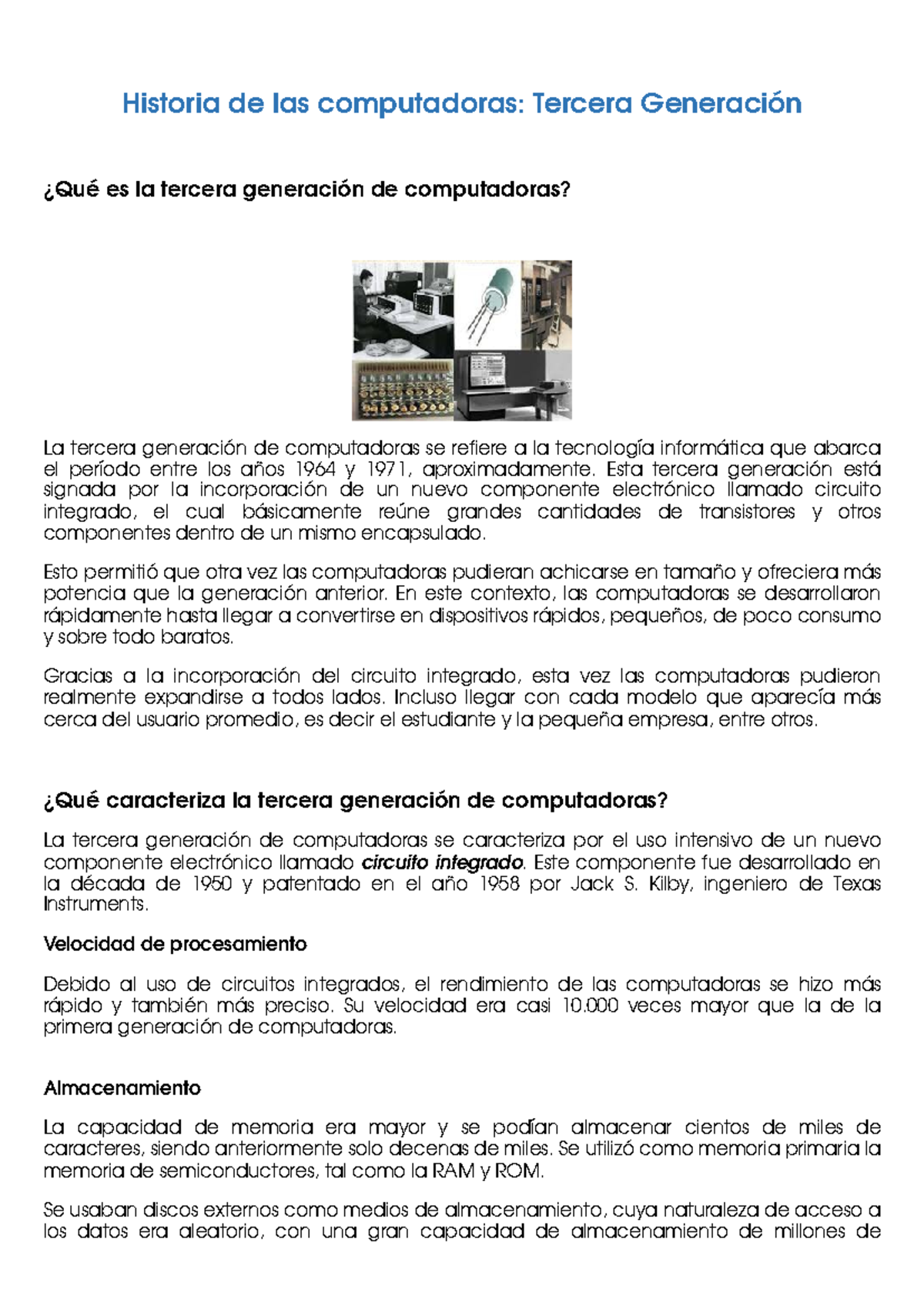Historia de las Computadoras: Tercera Generación (1964-1971) - Studocu