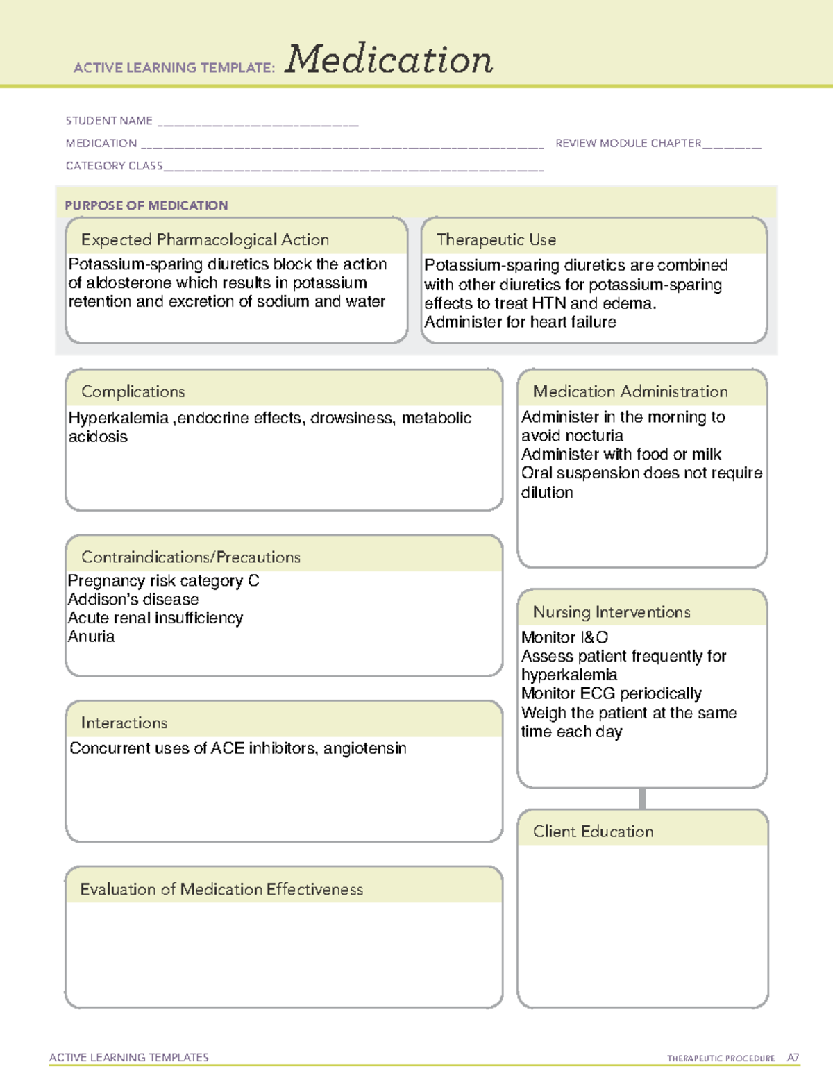 Active Learning Template: Medication Review A7 - Studocu