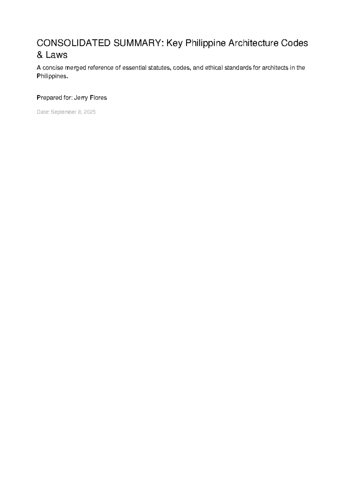 Consolidated Summary of Key Architecture Codes in the Philippines - Studocu