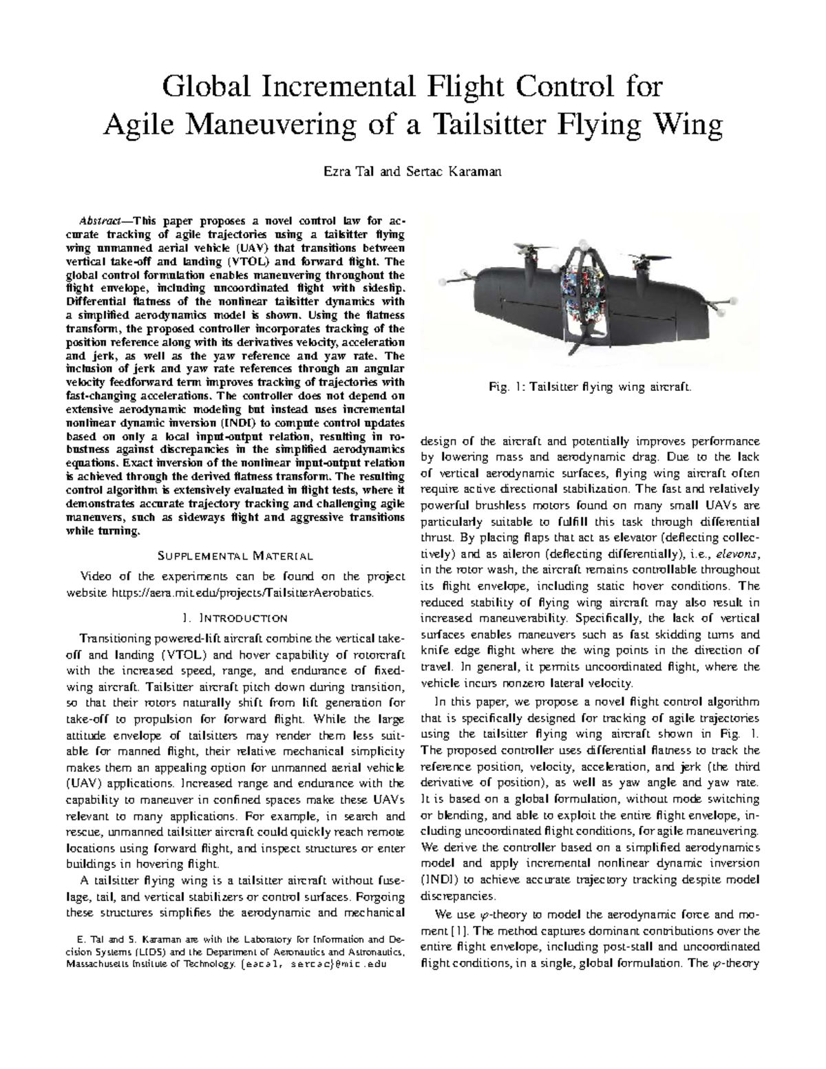 Global Control Design for Agile Tailsitter UAV Maneuvering - Studocu