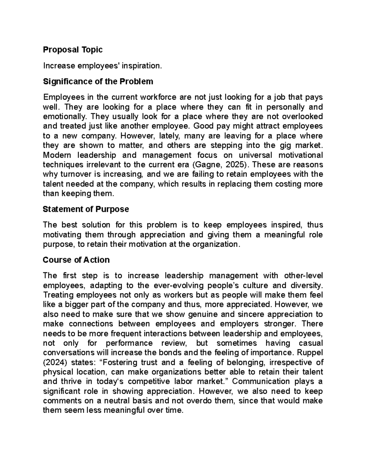 D270 Task 3 - Proposal for Enhancing Employee Inspiration and Retention - Studocu