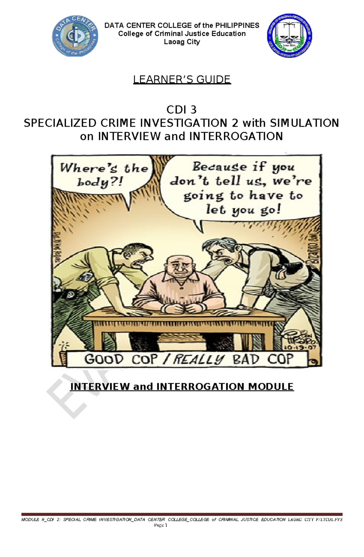 CDI 3 Specialized Crime Investigation II: Interview & Interrogation ...