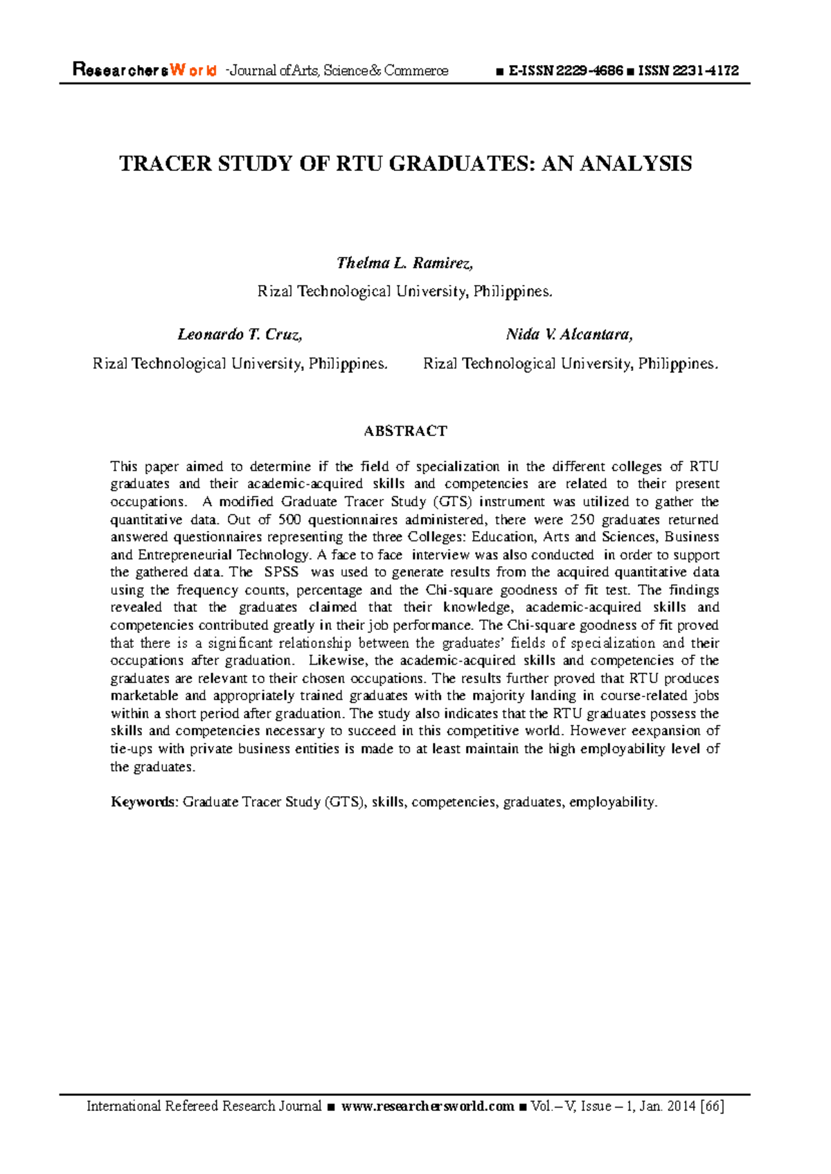 Tracer Study OF RTU Graduates AN Analysi - TRACER STUDY OF RTU ...