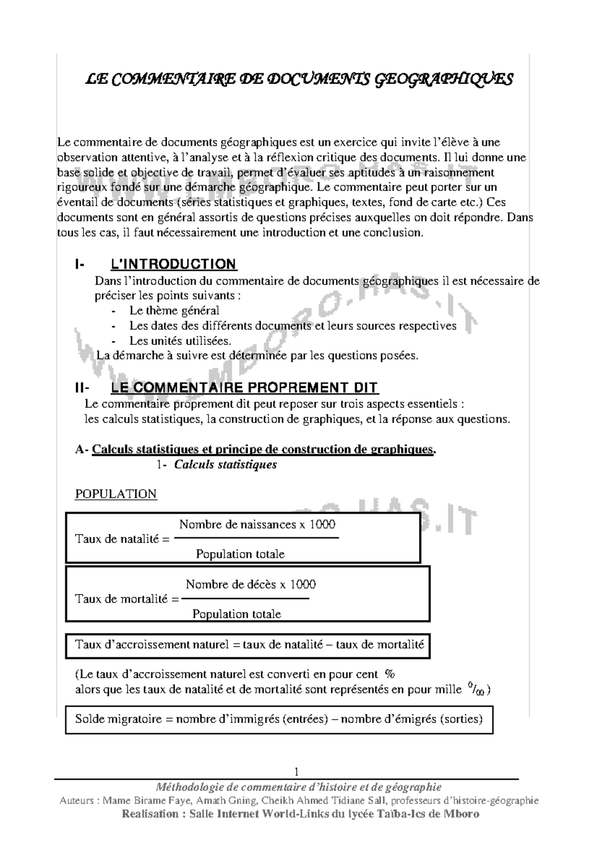 Méthodologie du Commentaire en Géographie - Formules et Exemples - Studocu
