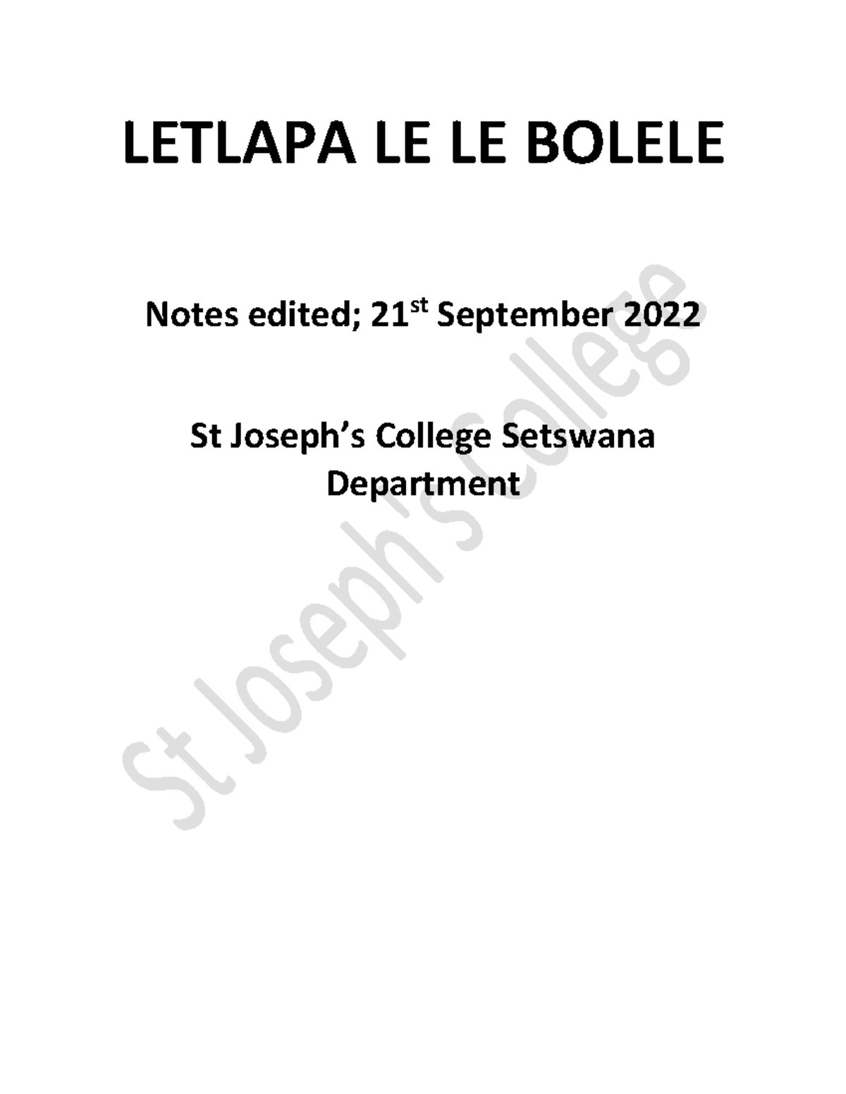 Letlapa le le Bolele - Dinotes mo Setswana: Thuto le Tlhopho - Studocu