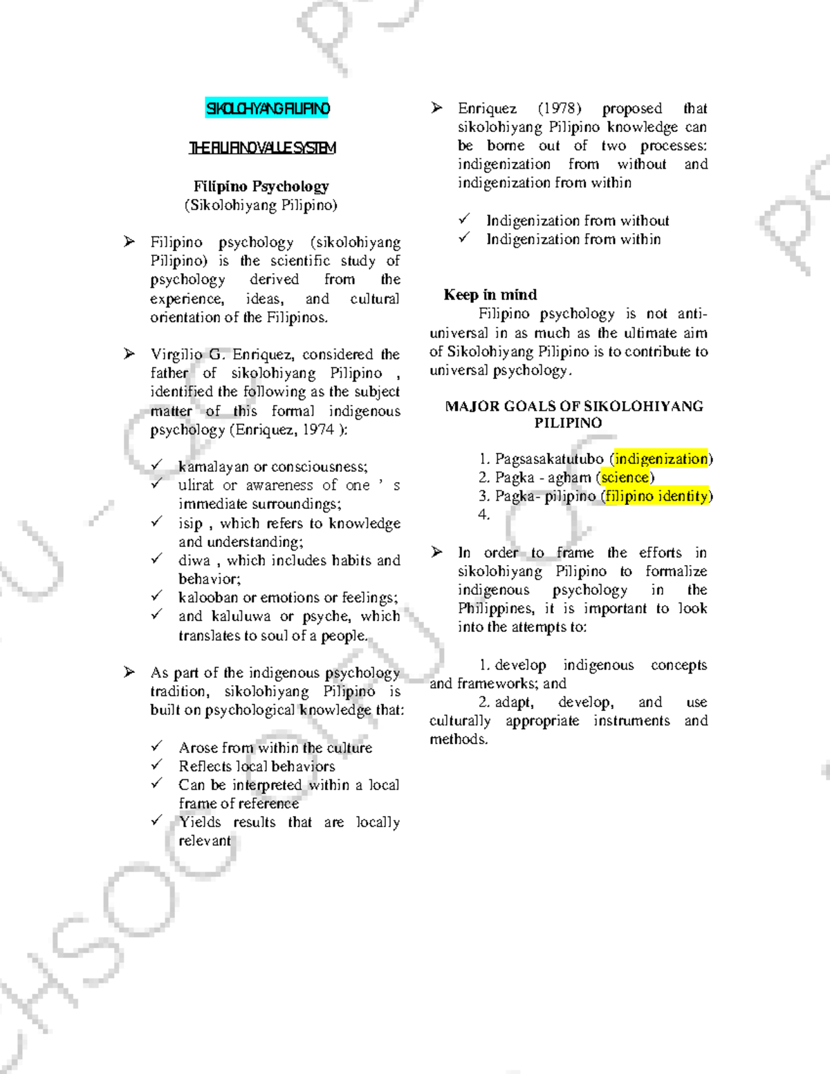 SIKP- Midterm Review: Understanding Sikolohiyang Pilipino - Studocu