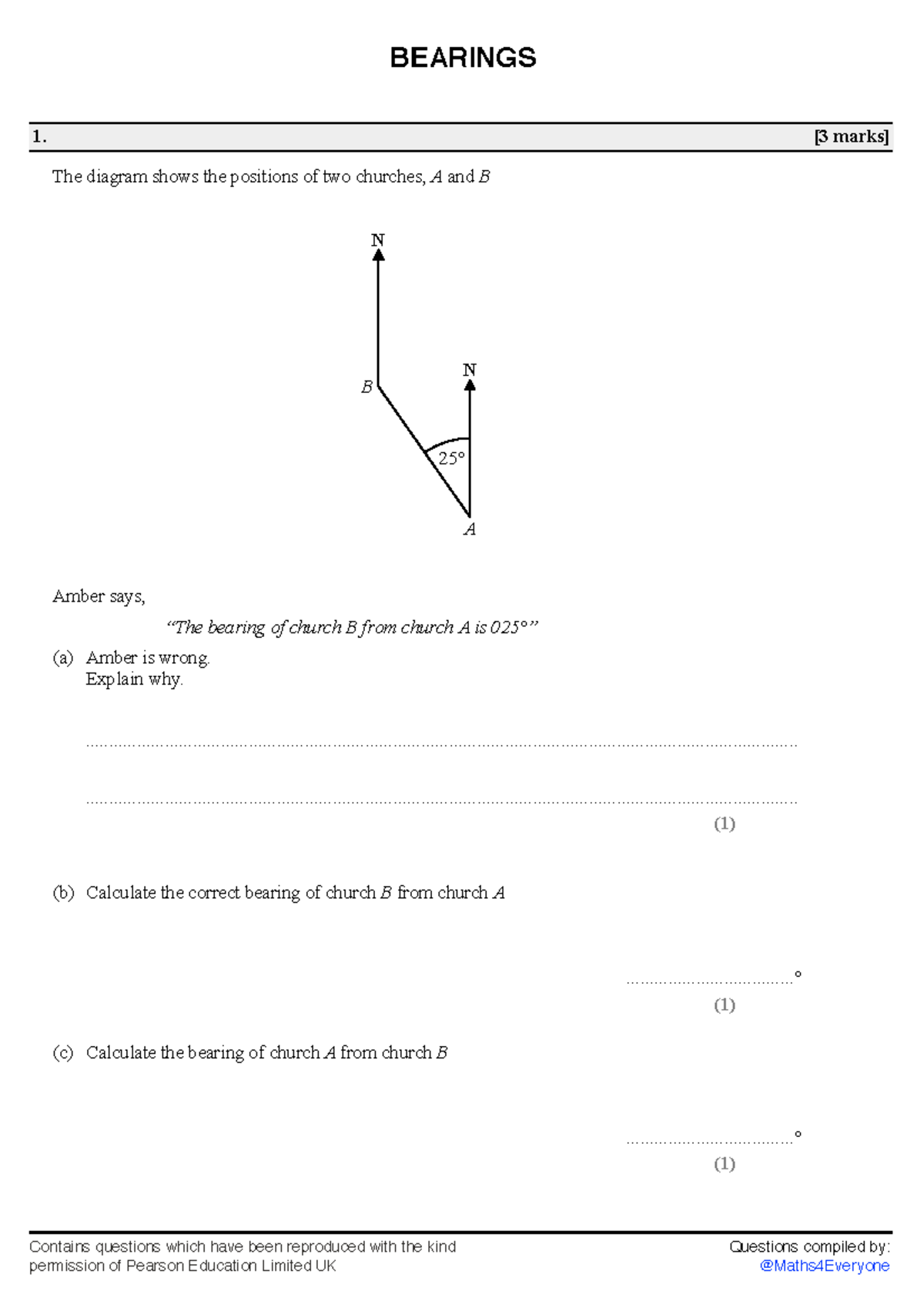 Bearing Worksheet 01: Church and Town Bearings Analysis - Studocu
