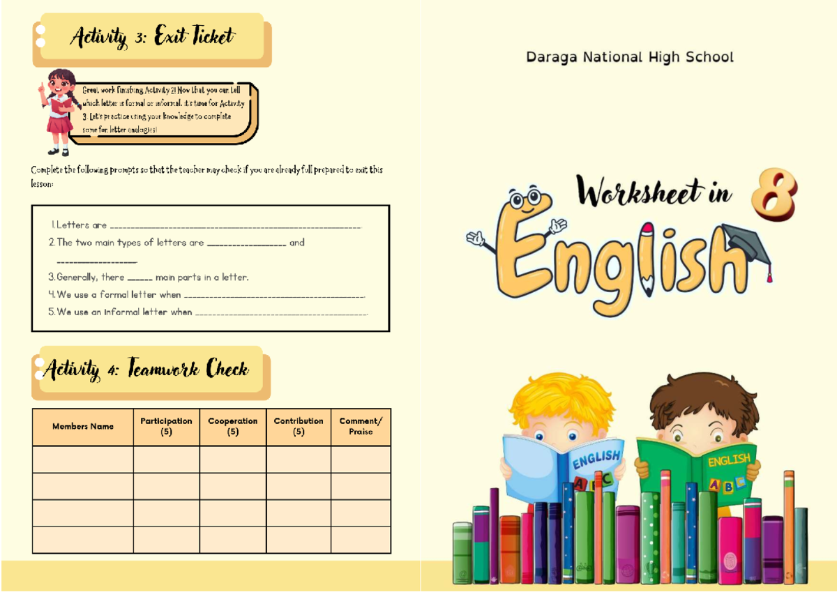 Activity 3: Exit Ticket for English 8 - Letter Types Practice - Studocu