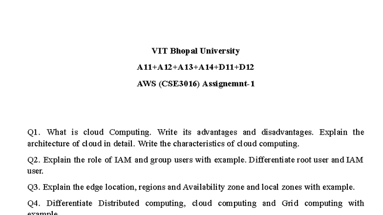 Assignment-1 - Assignment - VIT Bhopal University A11+A12+A13+A14+D11+D ...