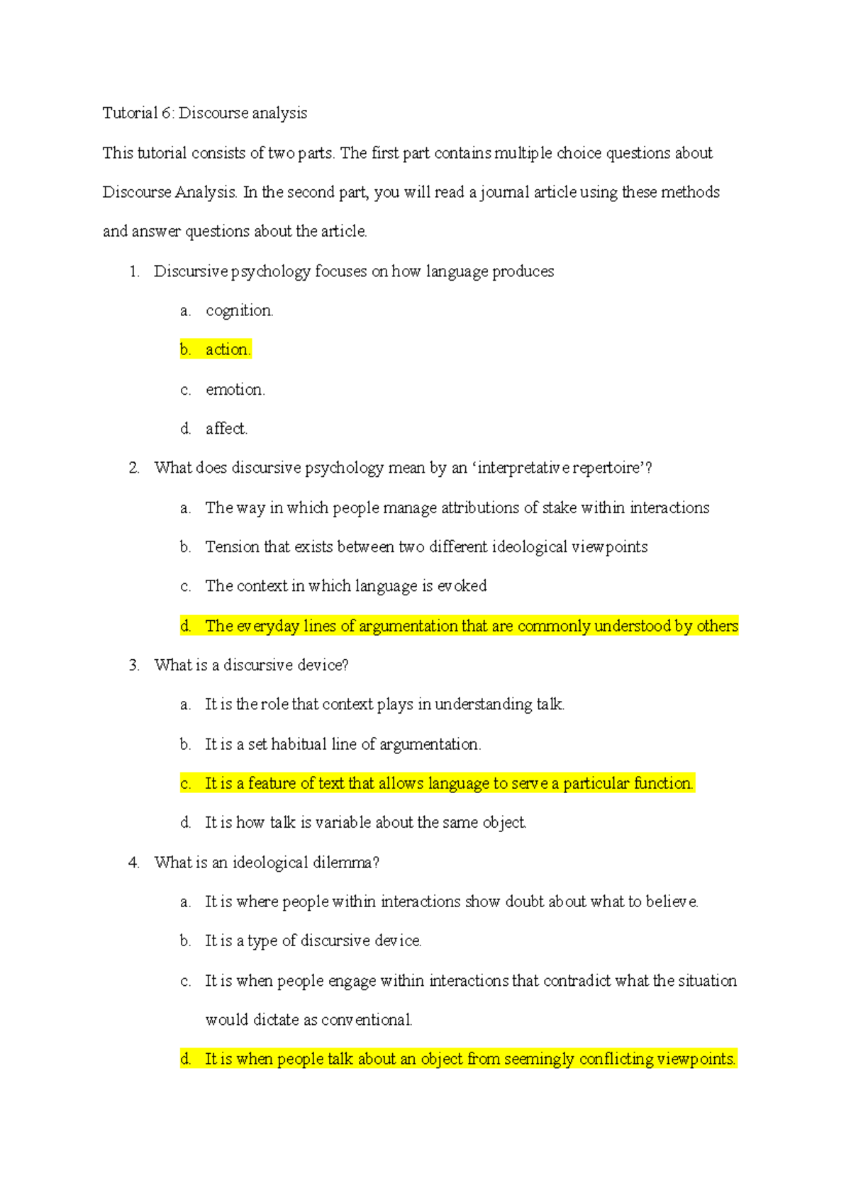 Tutorial 6: Discourse Analysis & Journal Article Review (English) - Studocu
