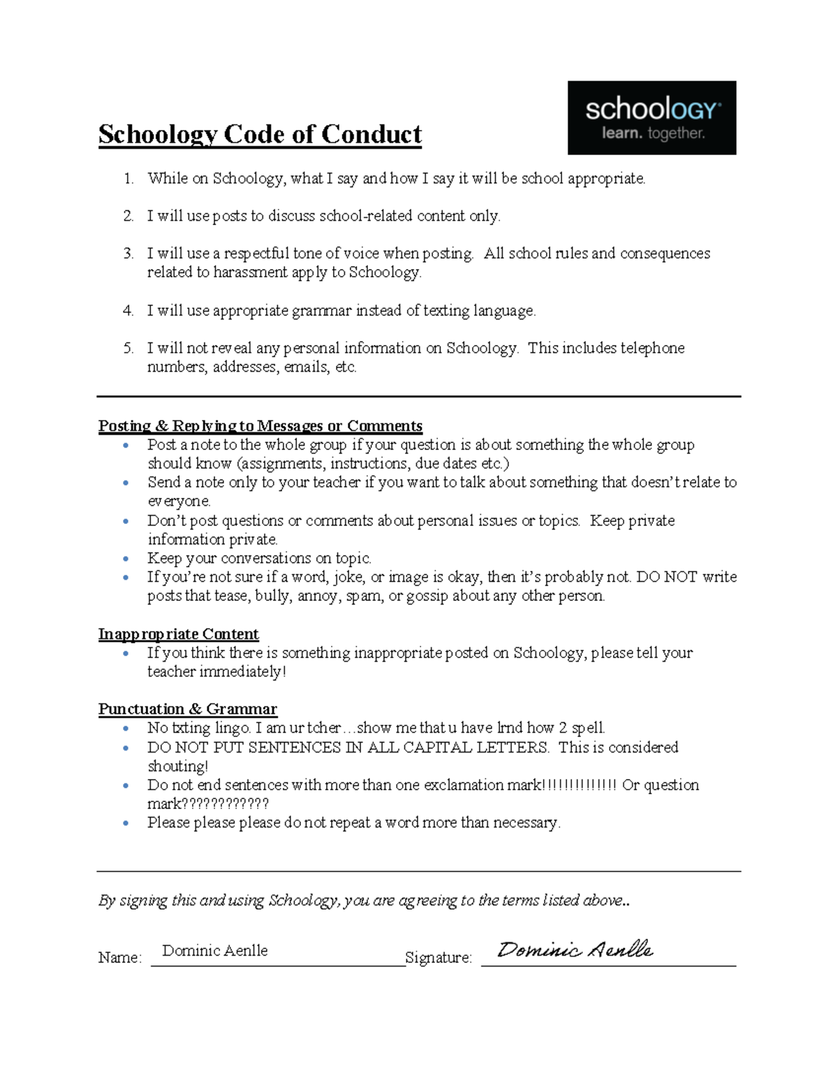 Schoology Code of Conduct Guidelines for Students - Studocu