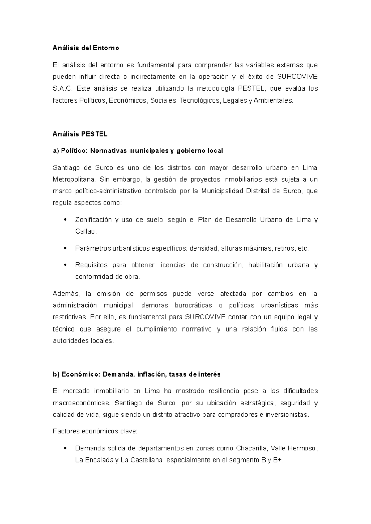 Análisis PESTEL del Entorno de SURCOVIVE S.A.C. - Studocu