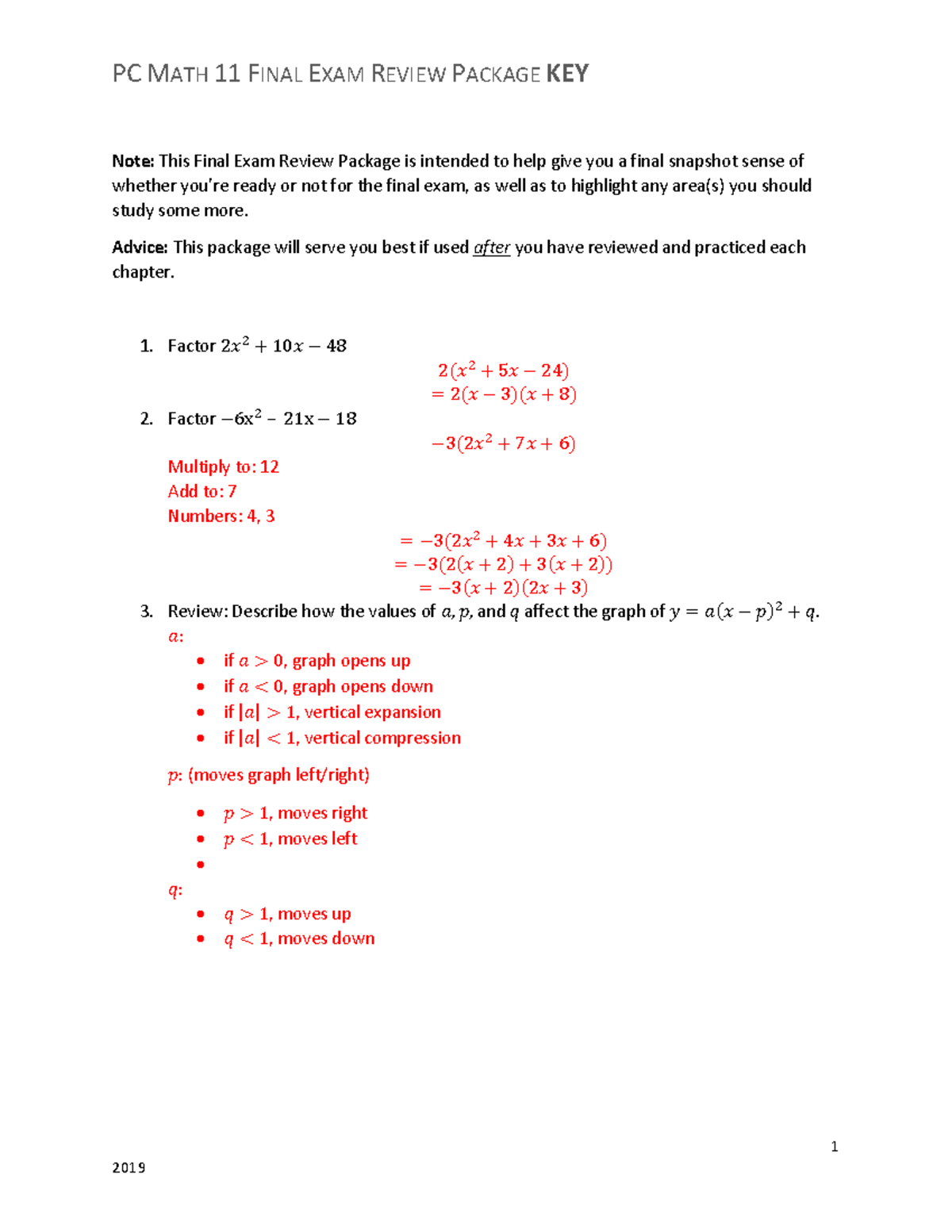 PC 11 Final Exam Review Package: Key Insights and Problem Solutions ...