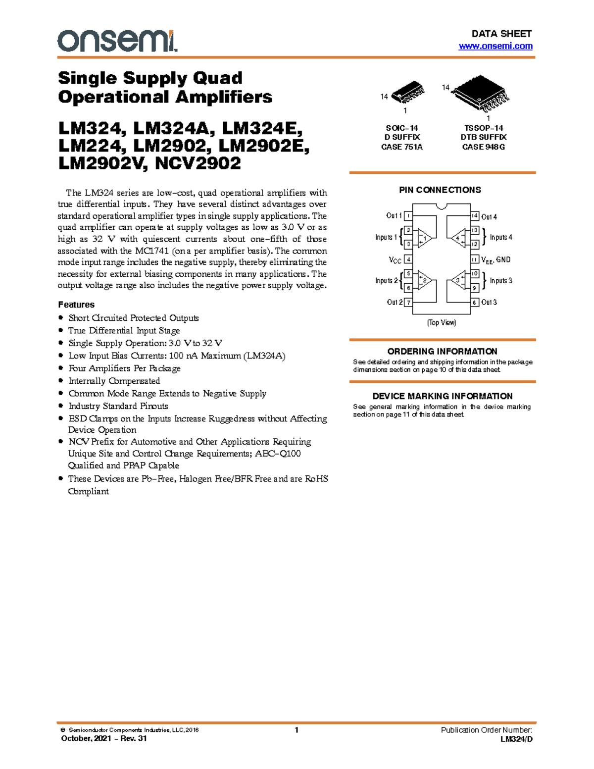 LM324-D Data Sheet: Single Supply Quad Op-Amps Overview and Specs - Studocu