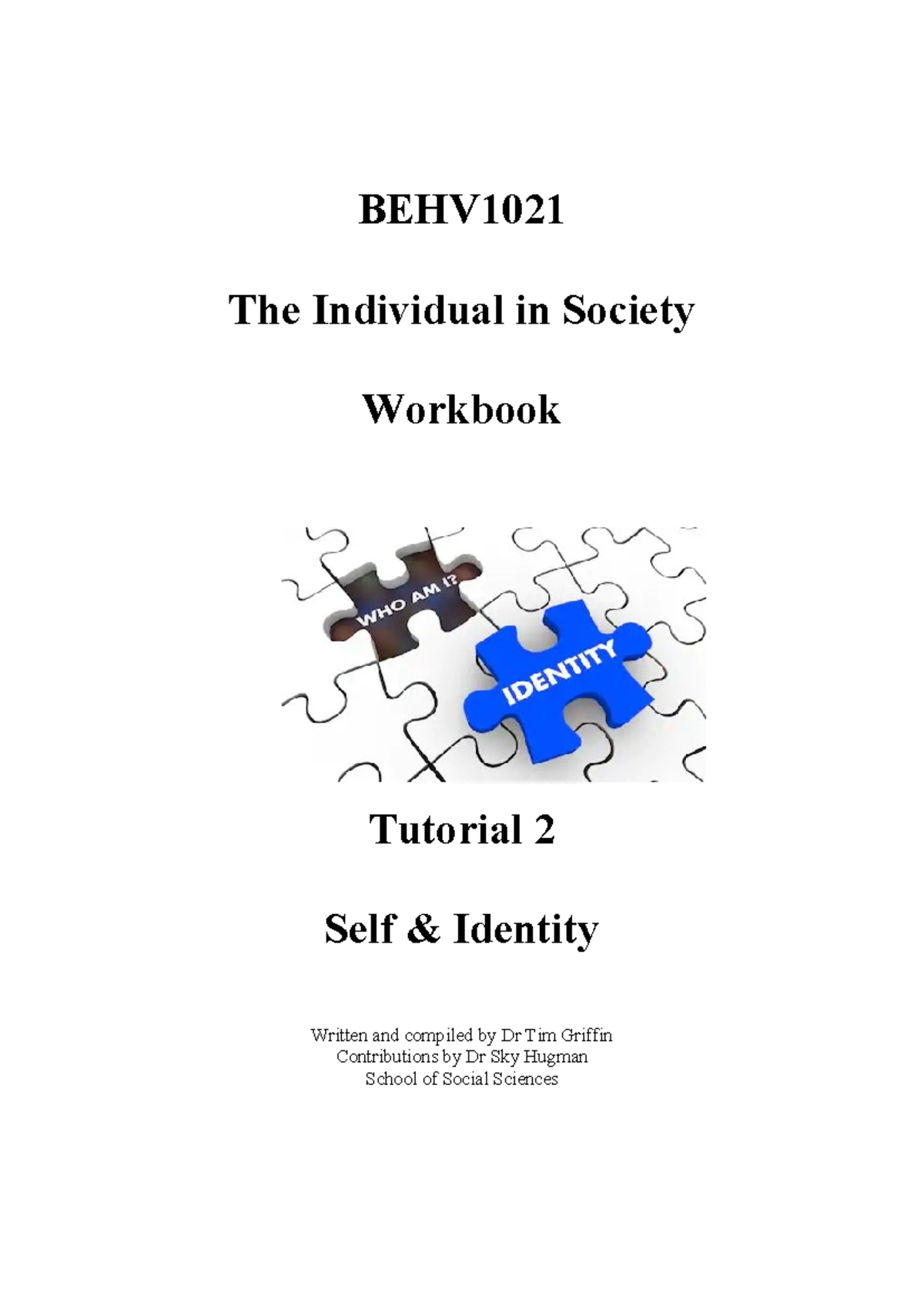 BEHV1021 Workbook Tutorial 2: Self and Identity Insights for Summer ...