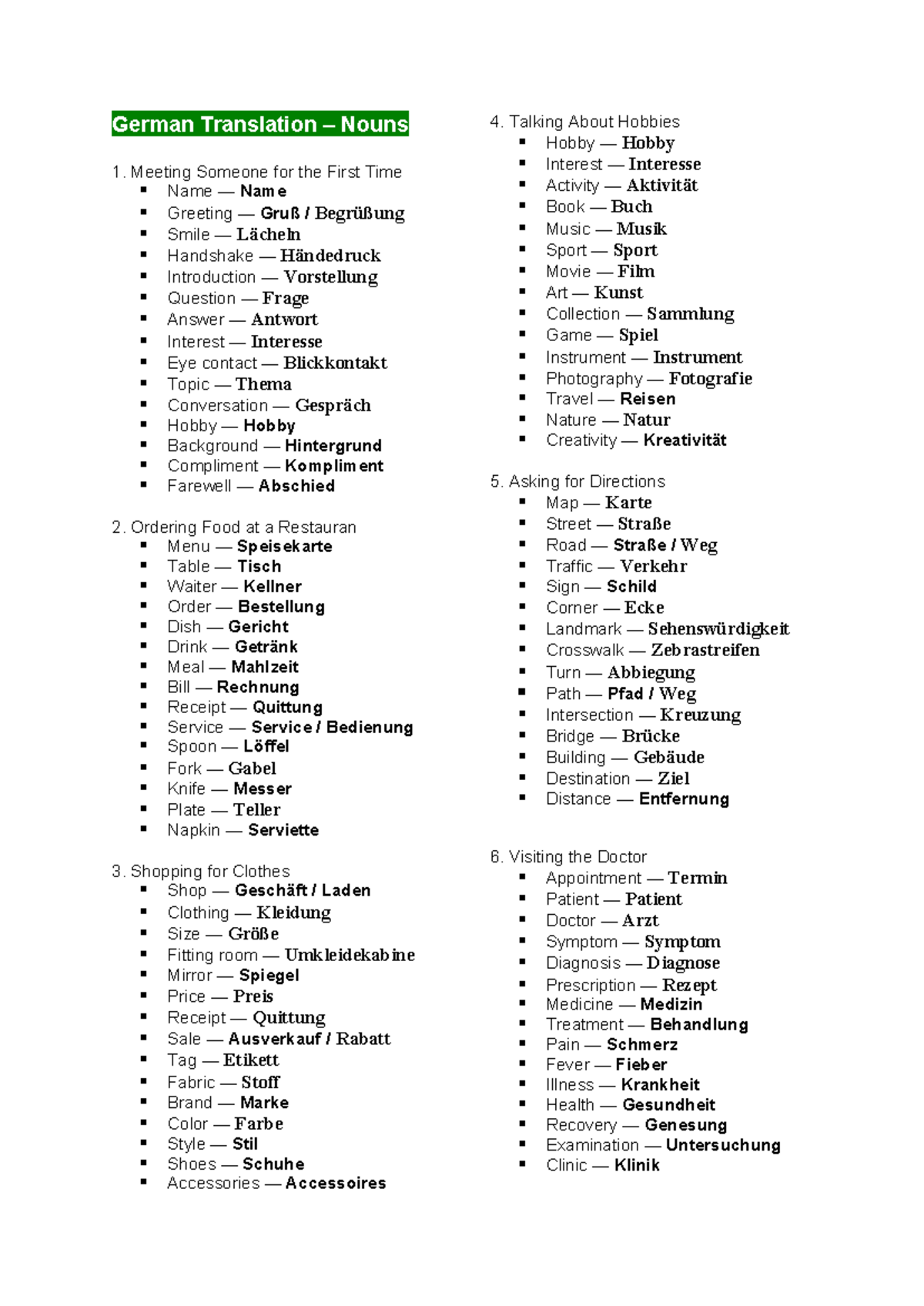 German Nouns & Verbs - Essential Notes for Language Learning - Studocu