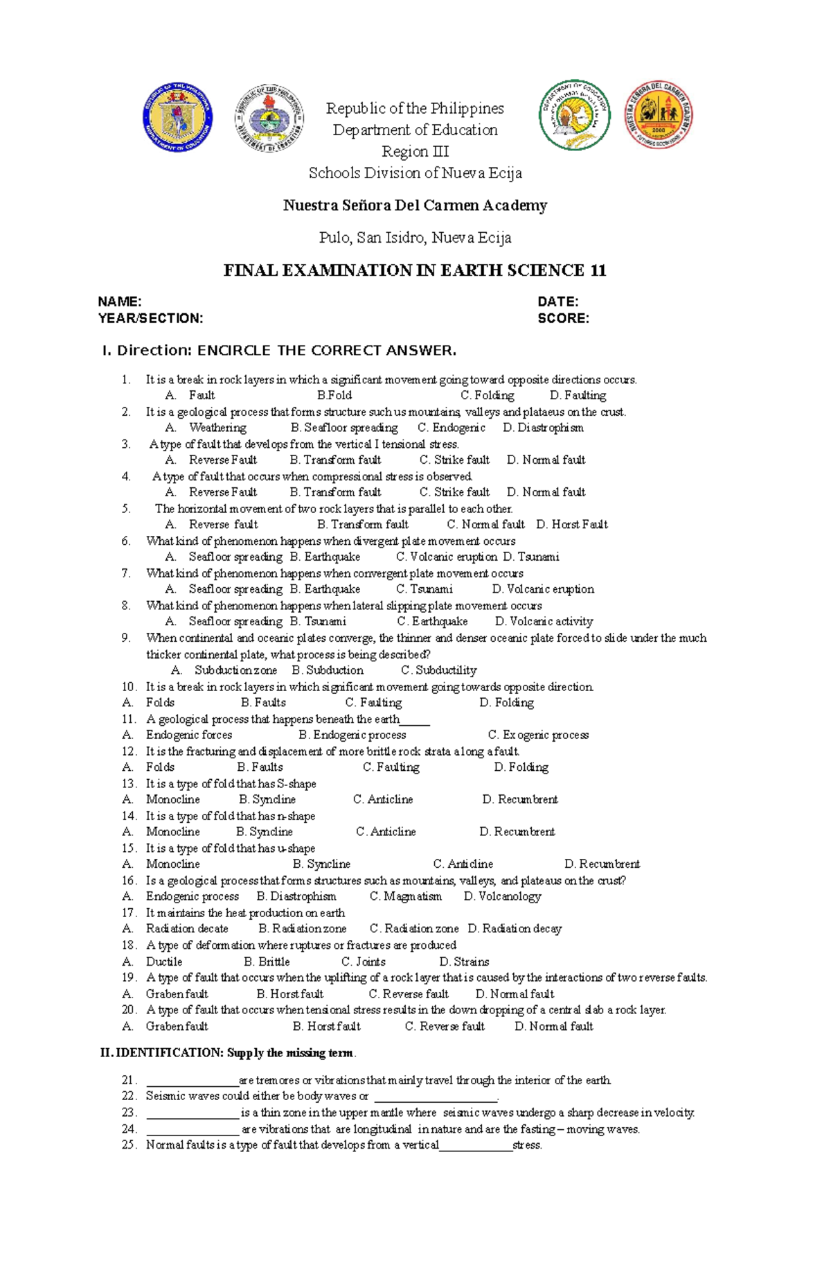 Earth Science 11 - Final Exam Review and Quiz 2 - Studocu