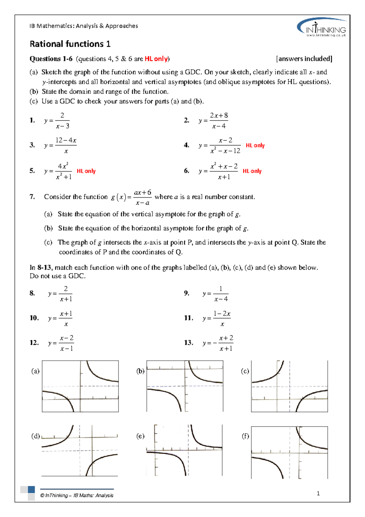 IB Math AA: Rational Functions 1 - Concepts & Practice (HL Only) - Studocu