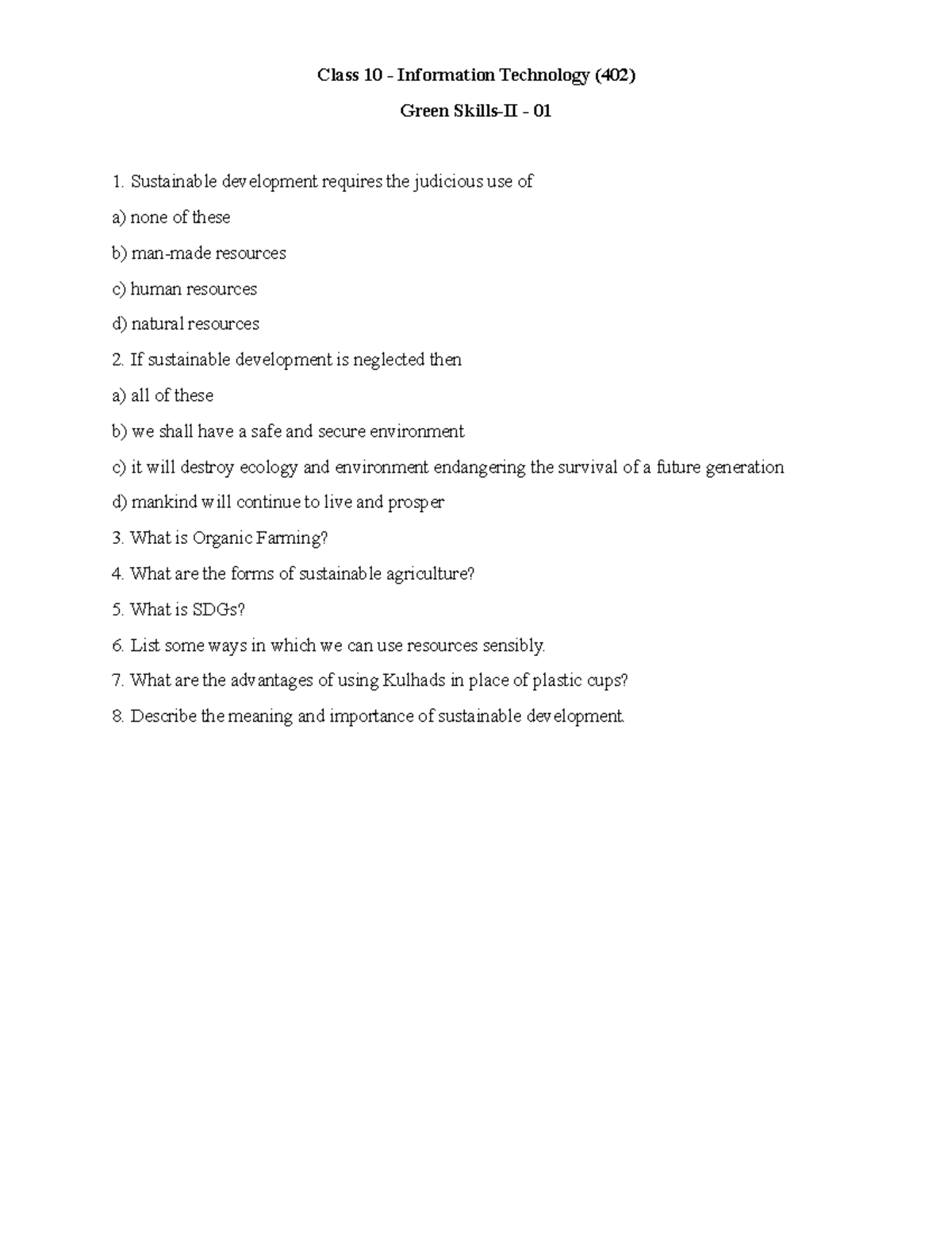 Green Skills in Class 10 IT (402) - Sustainable Development Insights ...