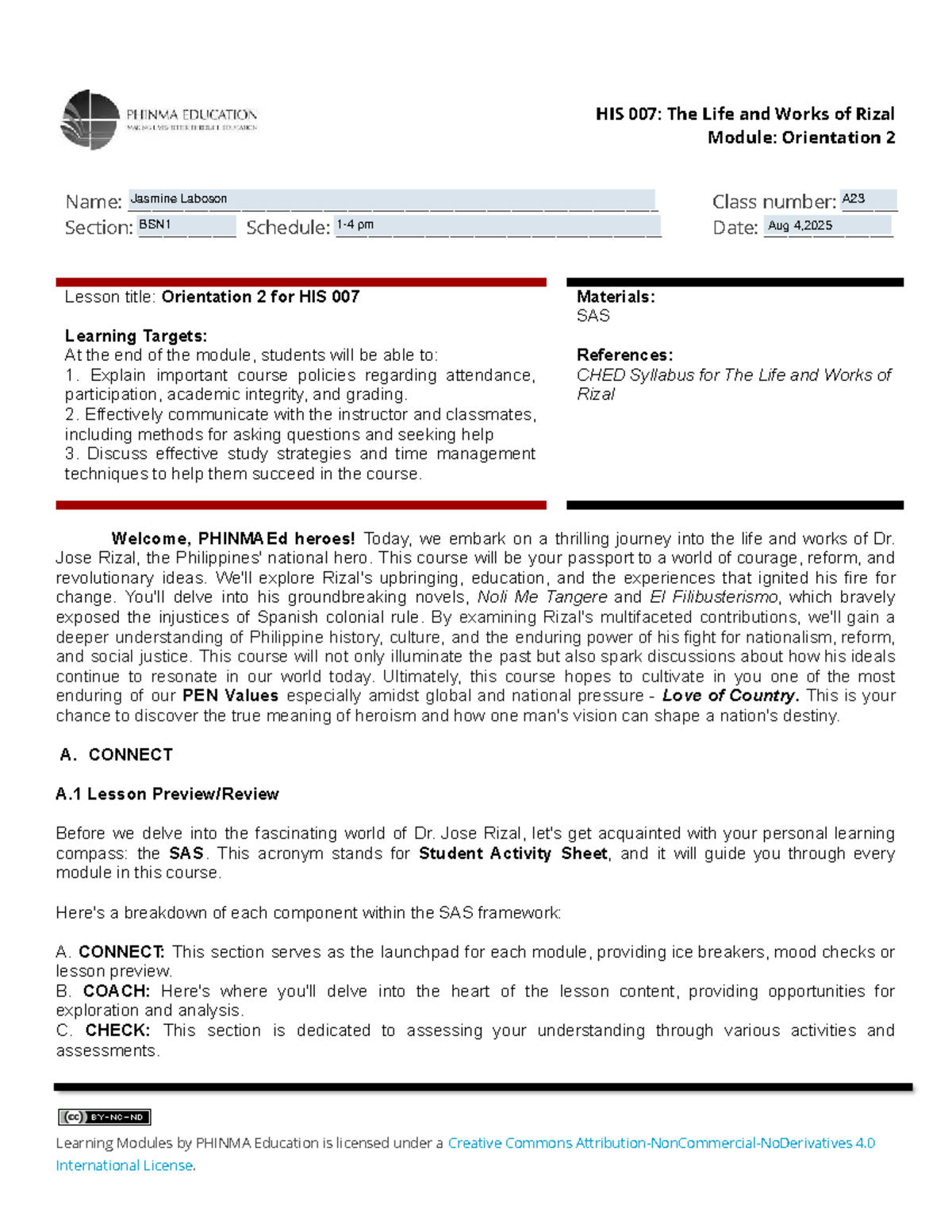 HIS 007: Orientation Module on Rizal's Life and Works - Studocu