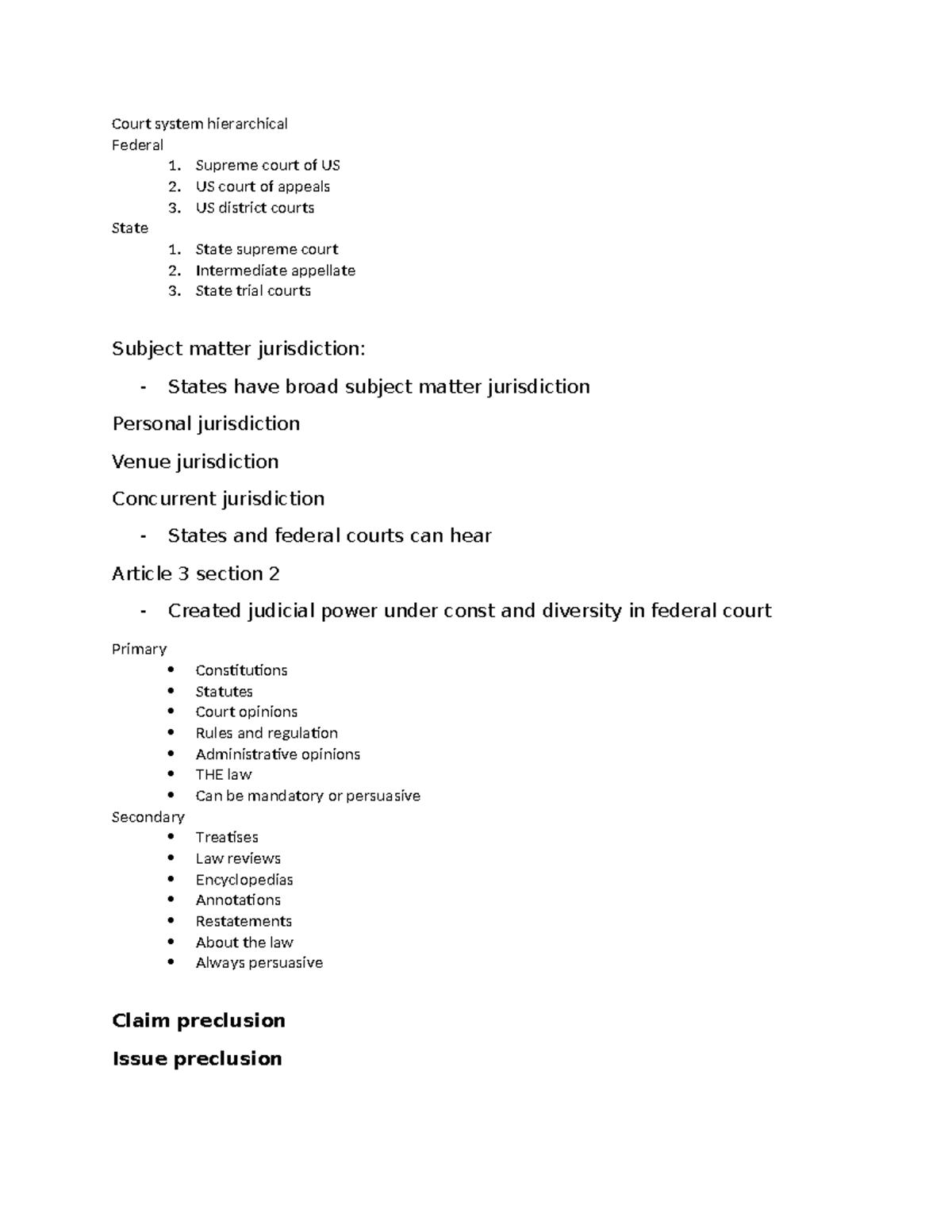 Juris Outline: Federal and State Court Systems & Jurisdiction Analysis ...