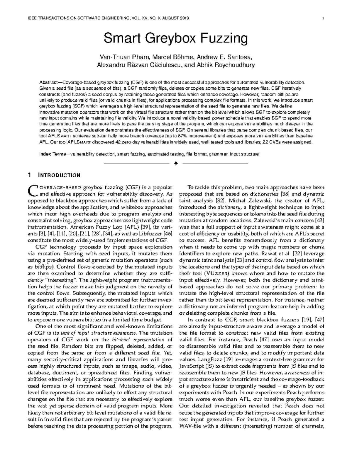 Smart Greybox Fuzzing: Enhancing Vulnerability Detection in TSE19 - Studocu