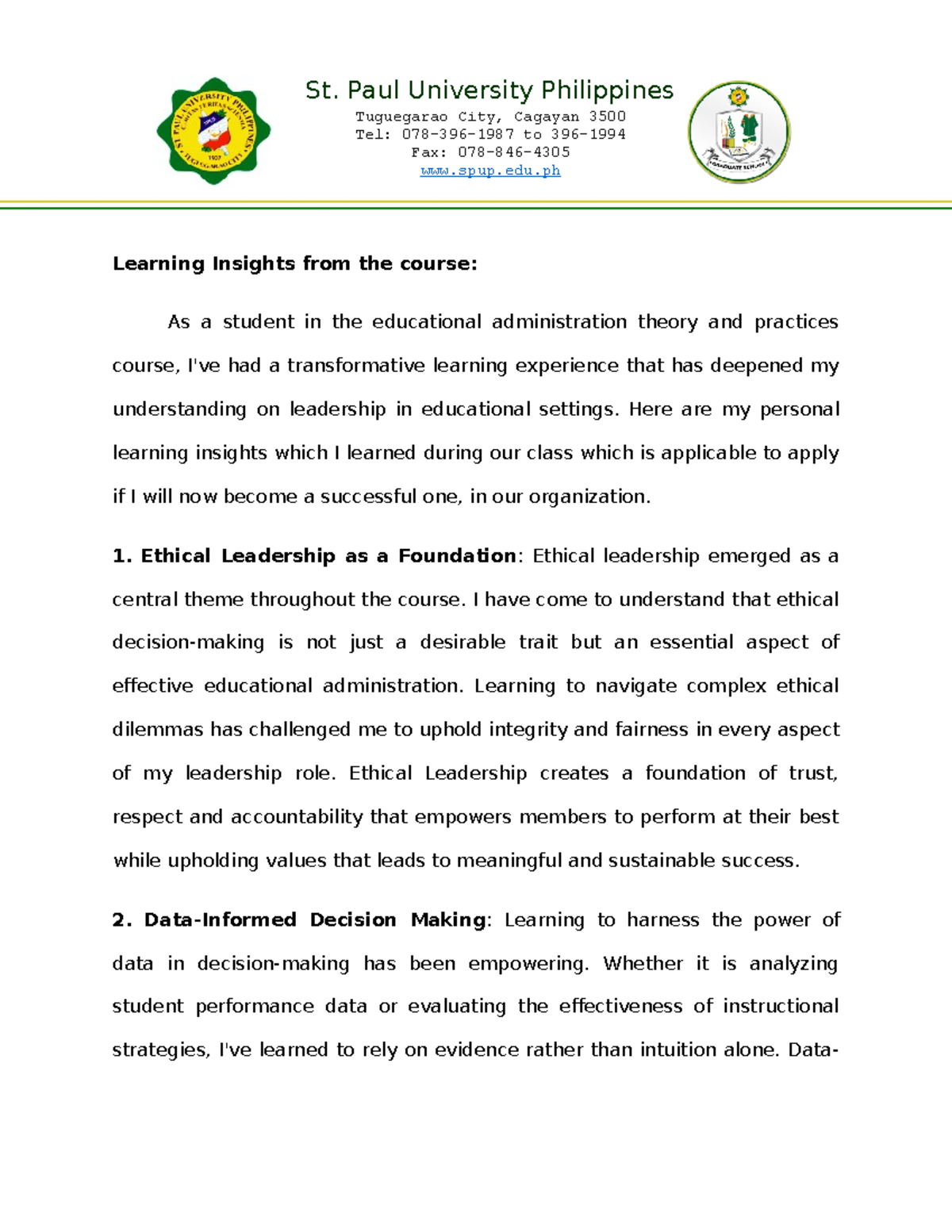 6. Learning Insights from the Course - Learning Insights from the ...