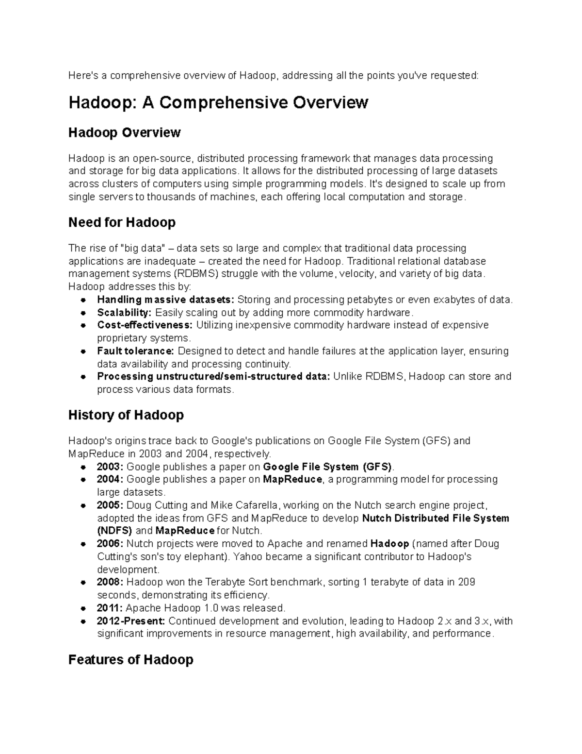 Unit 2-1: Comprehensive Overview of Hadoop and Its Key Features - Studocu