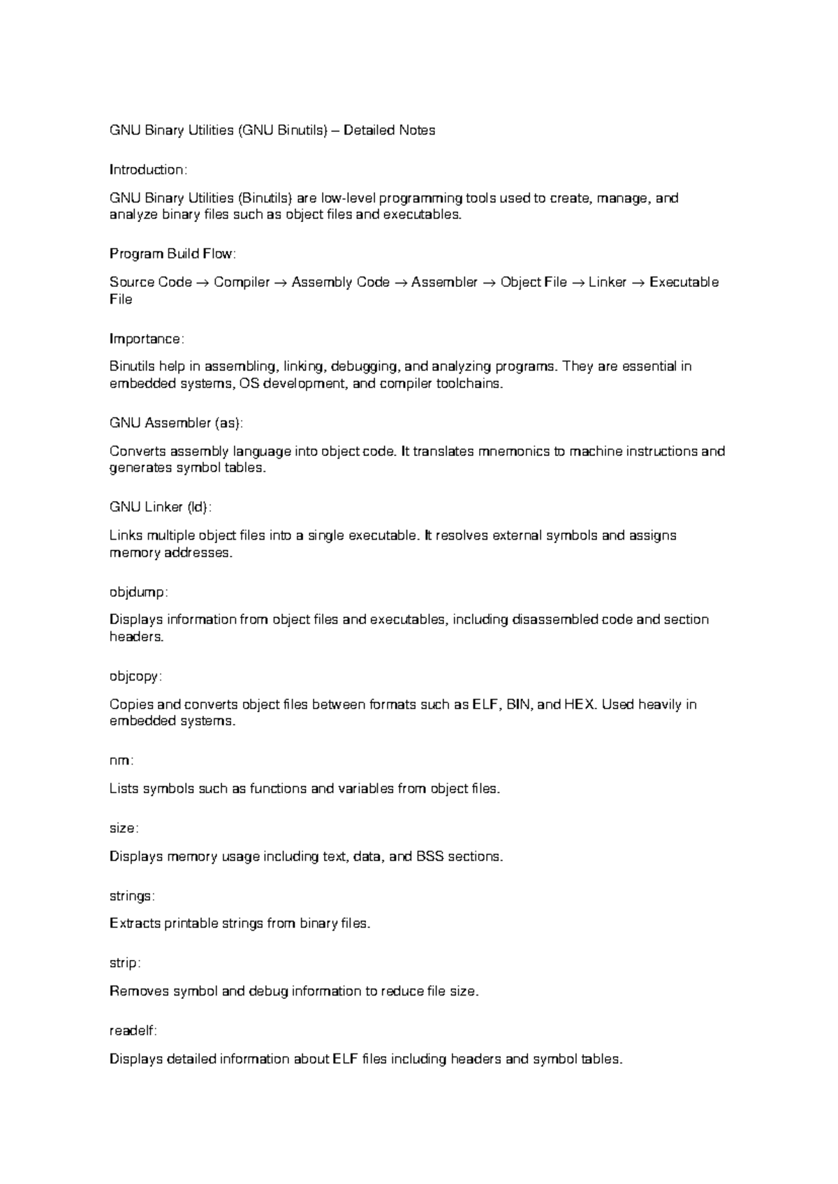 GNU Binutils (Programming Tools) Detailed Notes - Studocu