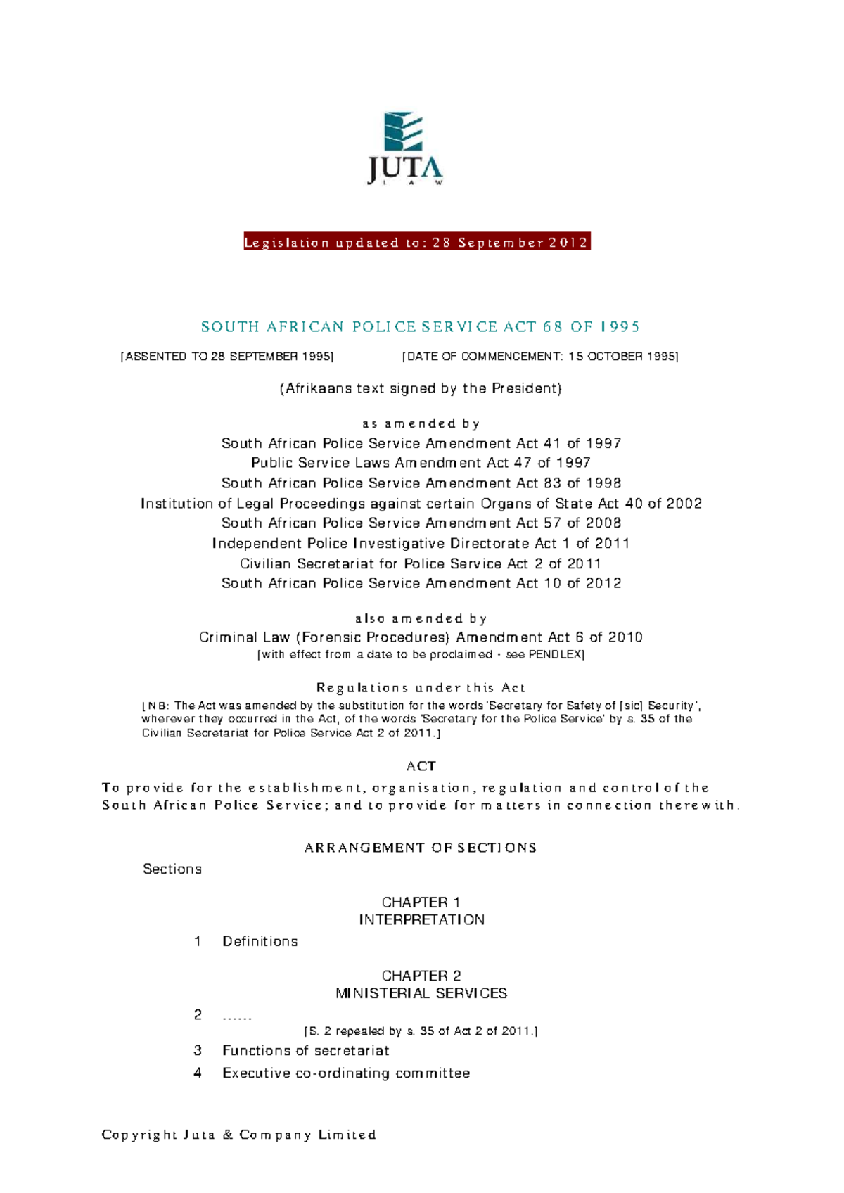 South African Police Service Act 68 of 1995: Amendments and Provisions ...