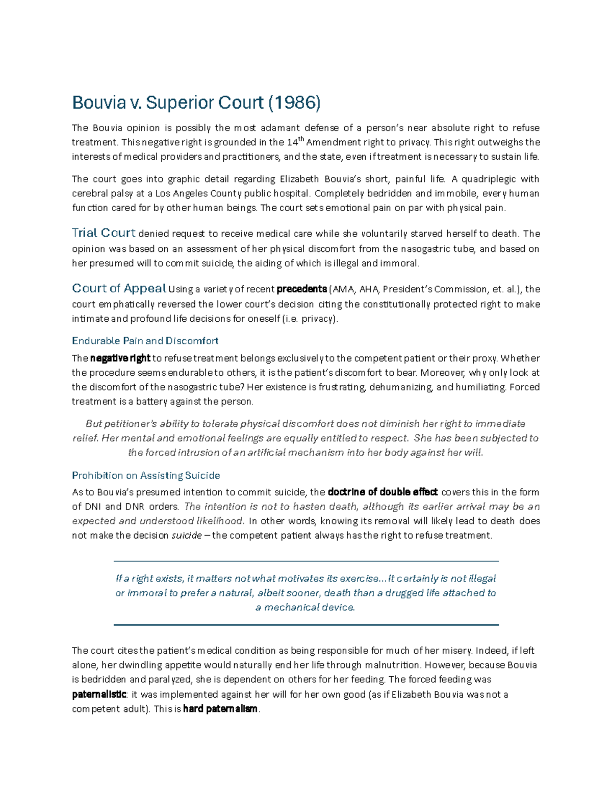Bouvia v. Superior Court (1986) - Case Study - Studocu