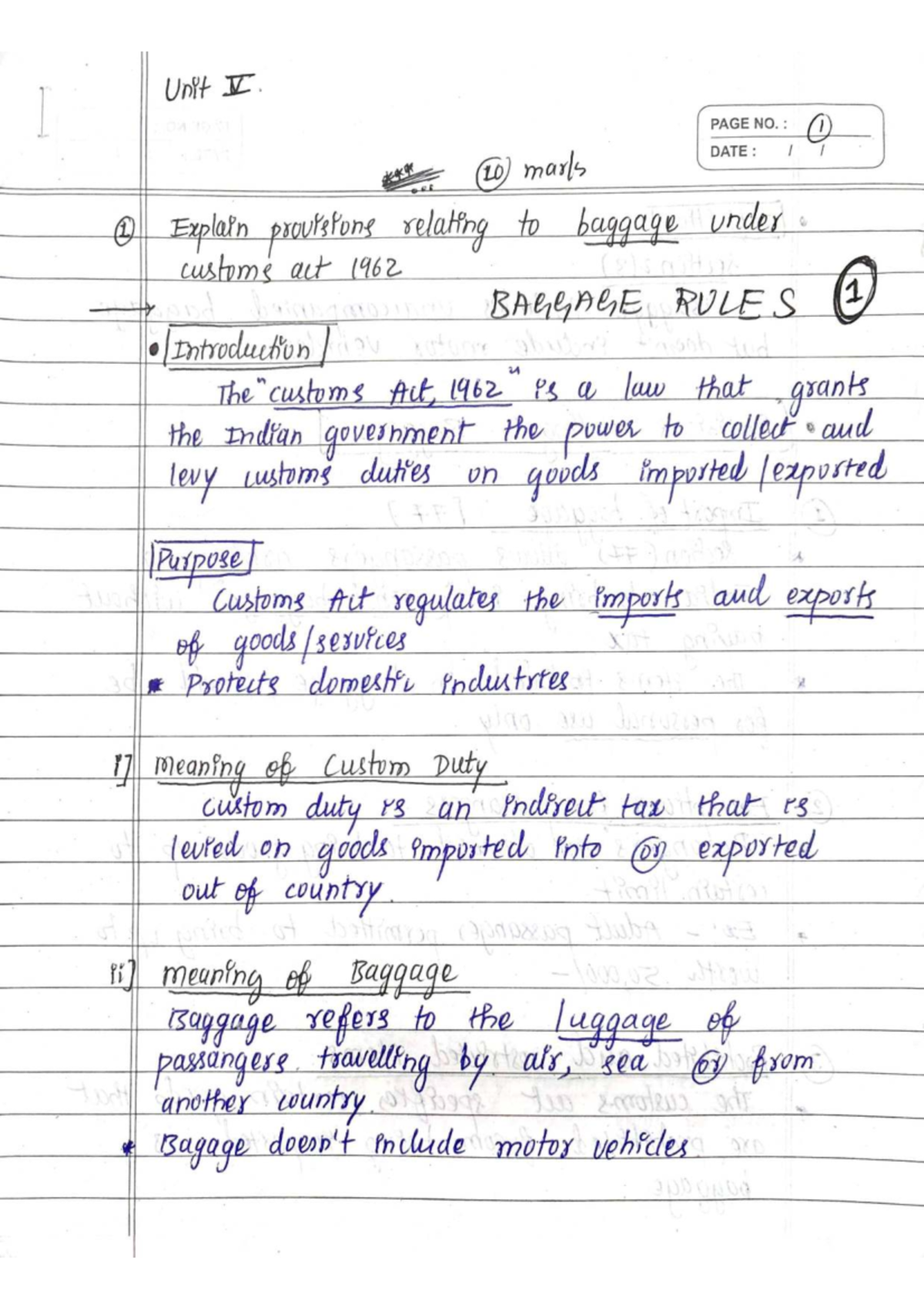 Customs Act 1962: Baggage Rules & Officer Powers - Unit V Notes - Studocu