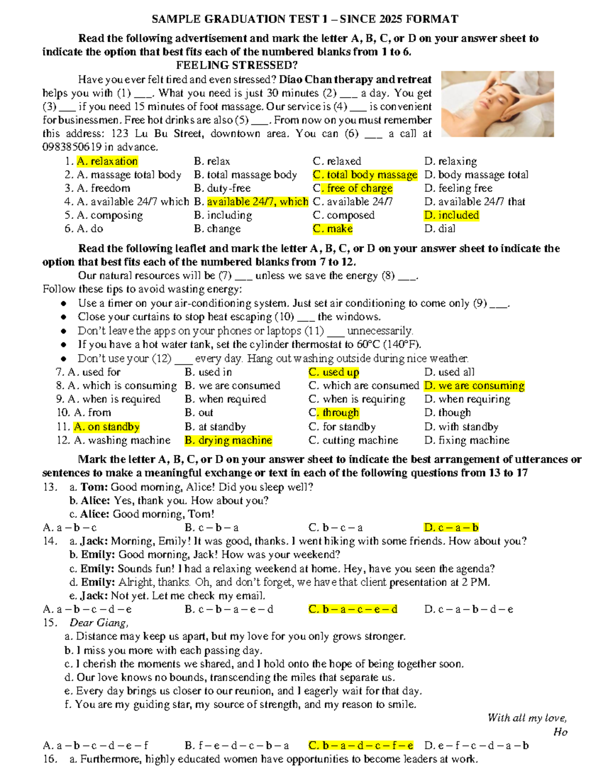 Sample Graduation TEST 1 - SAMPLE GRADUATION TEST 1 – SINCE 2025 FORMAT ...