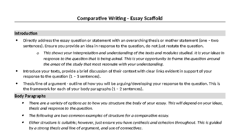 Comparative Essay Scaffold Guide for Writing (ENG101) - Studocu