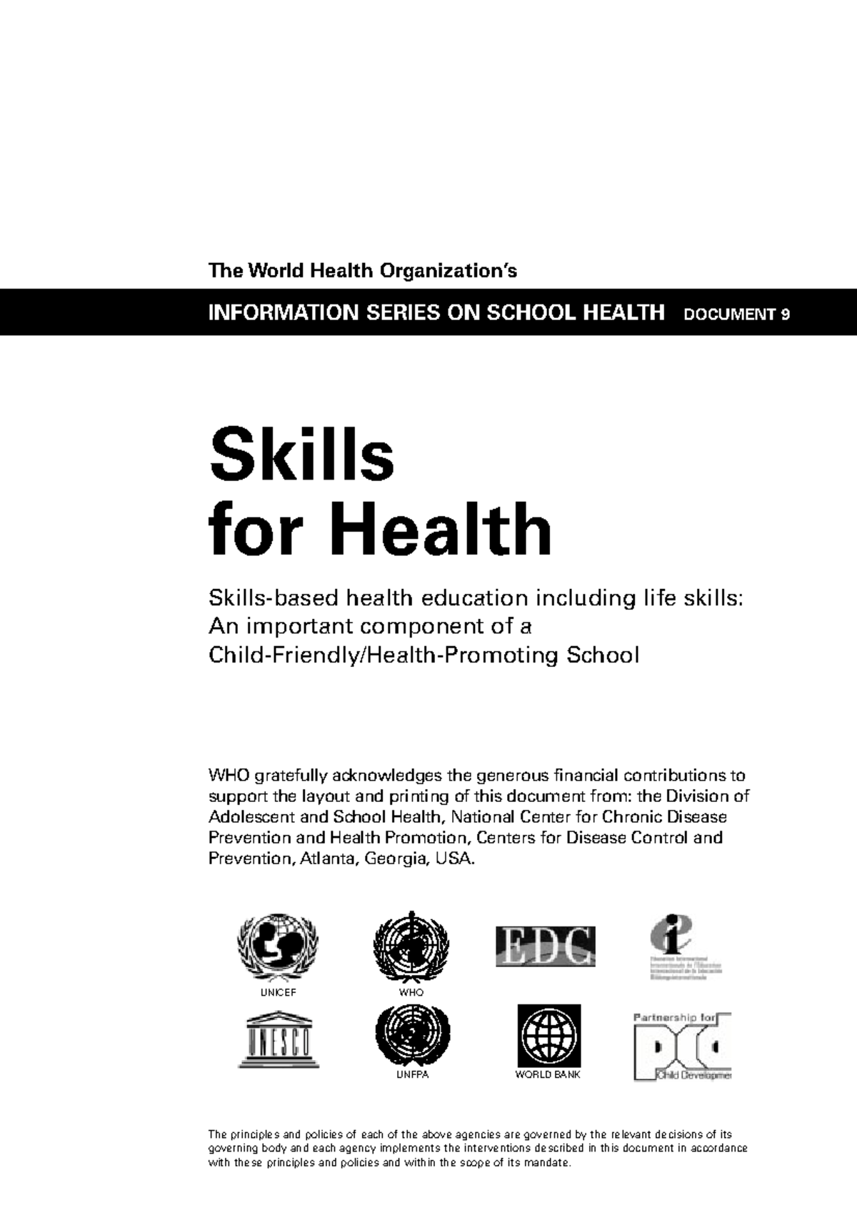 WHO Information Series on School Health: Skills for Health Education ...